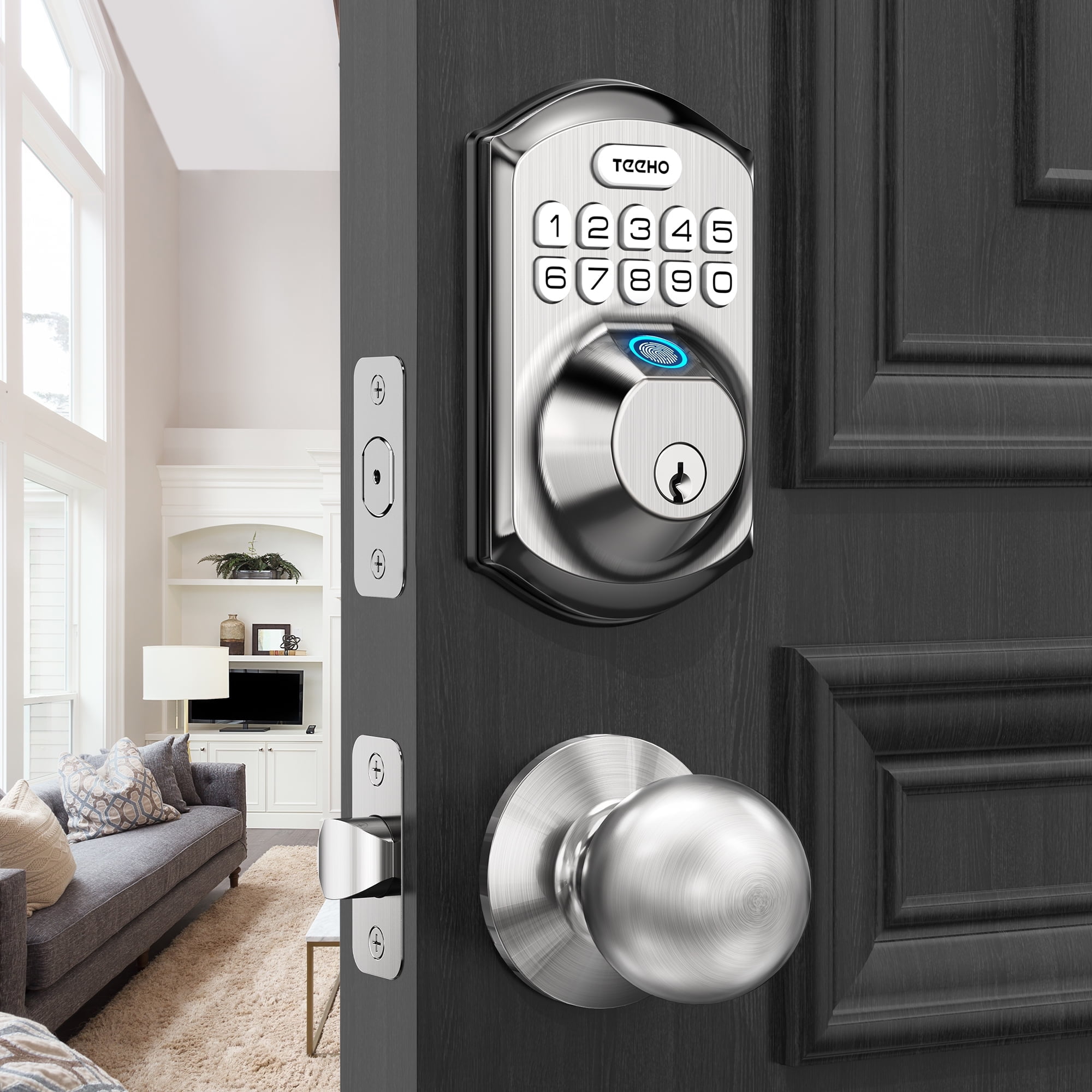 TEEHO Electronic Smart Door Lock with Fingerprint, Code & Key Entry ...