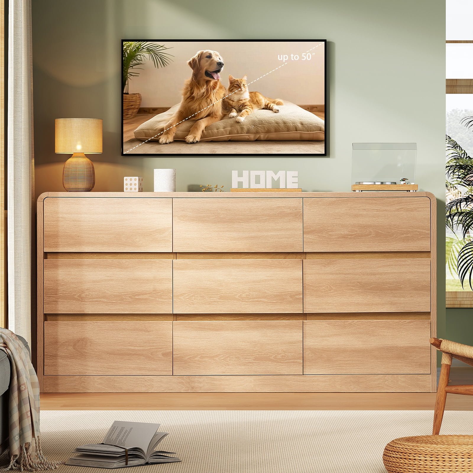 TEENFON 63" Wide Dressers & Chest of Drawers with Curved Profile Design ...