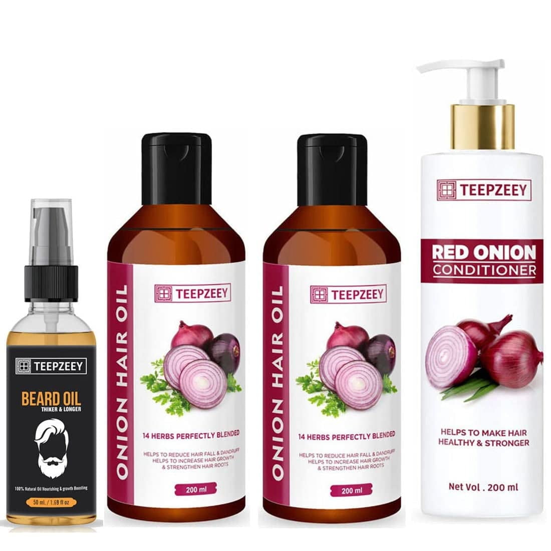 TEEPZEEY Beard Oil For Thicker Longer Beard 50ml And Onion Hair Oil 200ml And Red Onion ...
