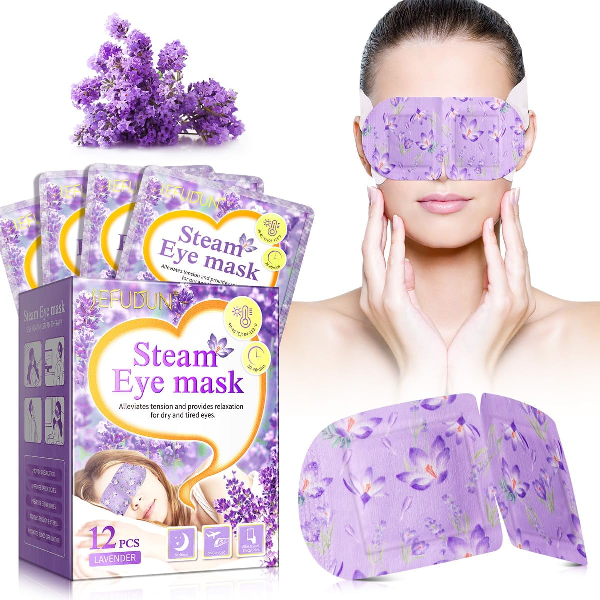 TEEROVA Steam Eye Mask, 12 Pack Lavender Heated Eye Masks, Disposable ...