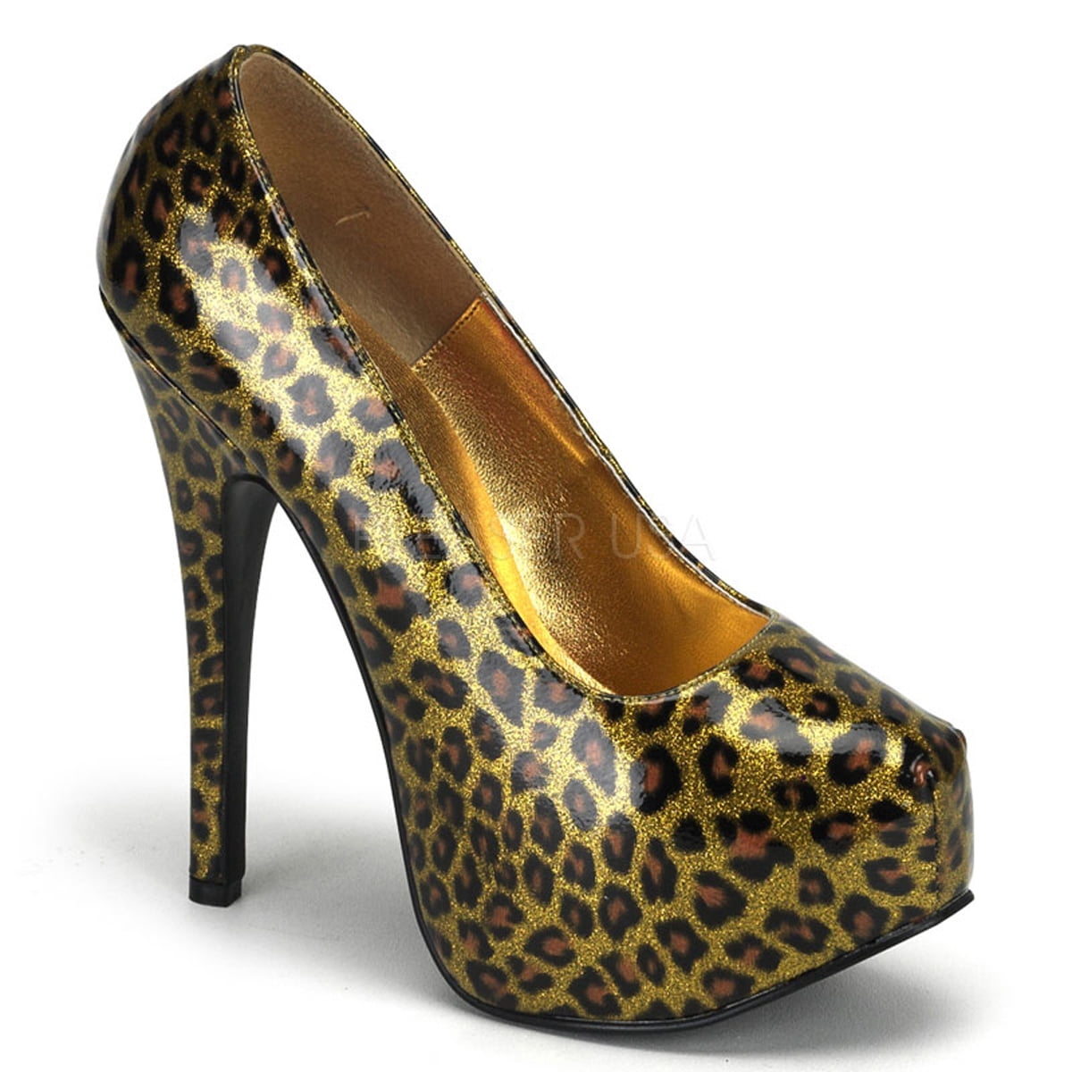 *5 3/4" Heel Cheetah Glitter Pat W/Concealed PF - Gold Cheetah Pat, 8 ...