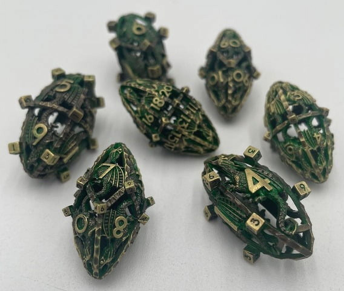 TEG - 7 Brass & Green Caged Dragon Metal Polyhedral Dice - Walmart.com