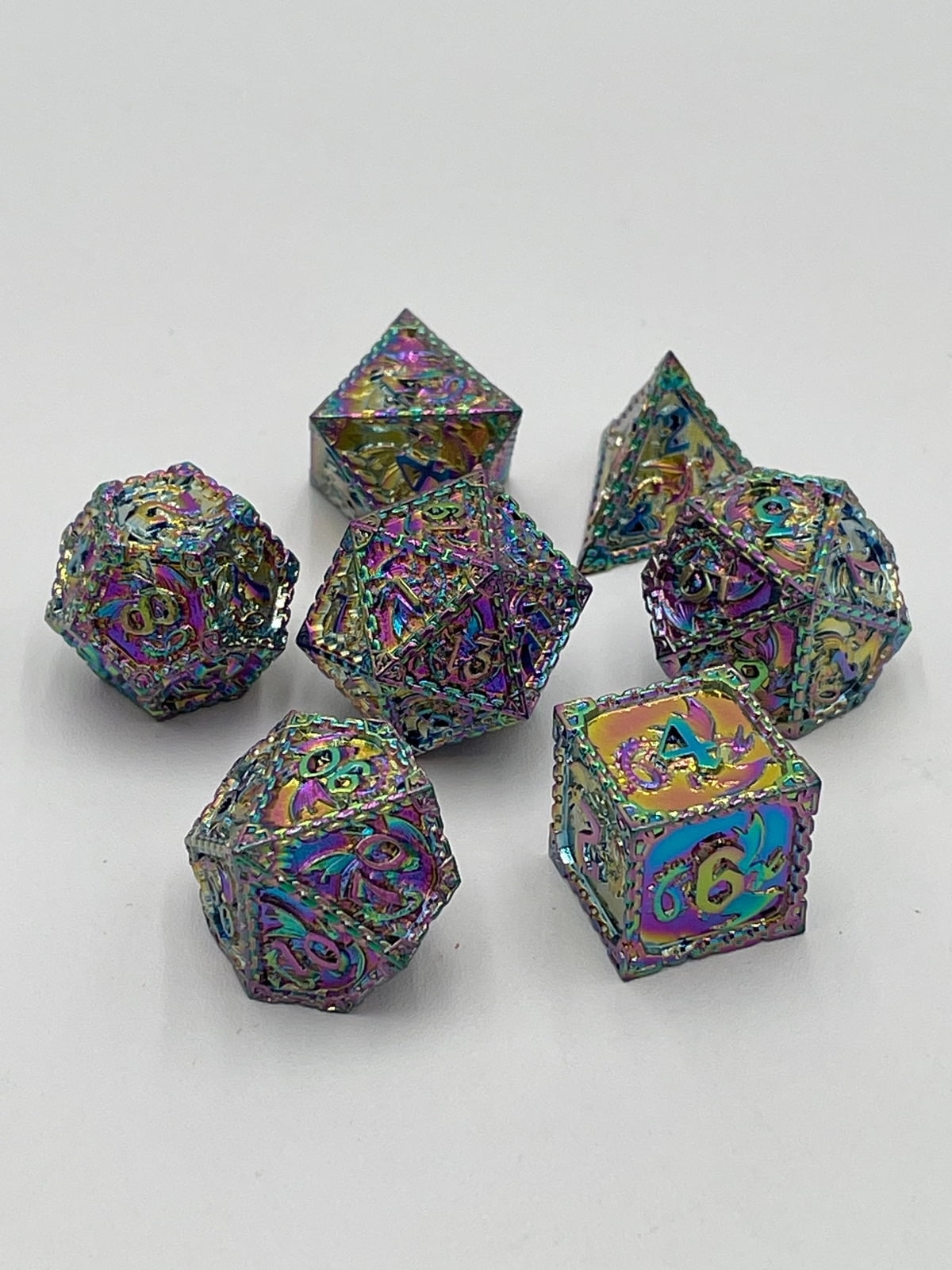 TEG - 7 Iridescent Chained Dragon Metal Polyhedral Dice - Walmart.com