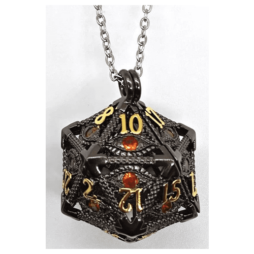 TEG - Black w/ Gold & Ruby Eye D20 Locket Necklace w/ Mini Metal ...