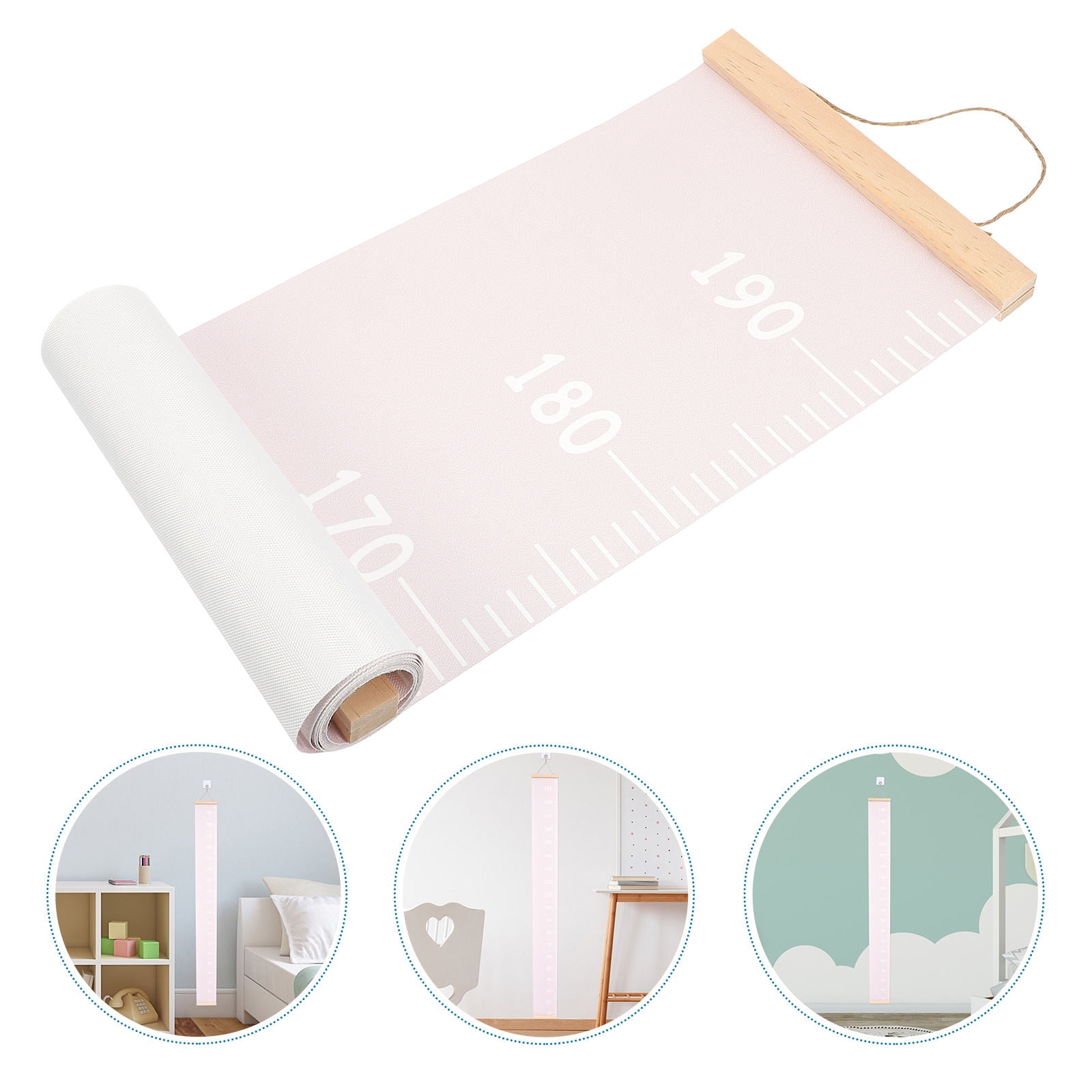 TEHAUX 1Pcs Pink Cloth Wood Measuring Kids Height Ruler for Wall in ...