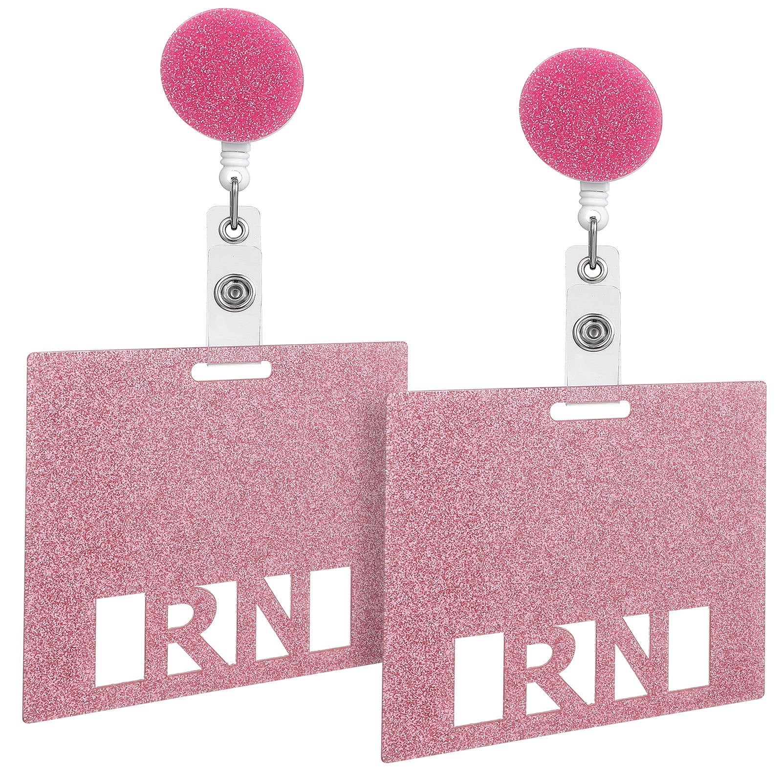 TEHAUX 2Pcs Pink Glitter Acrylic Badge Card for Nurse with Retractable ...