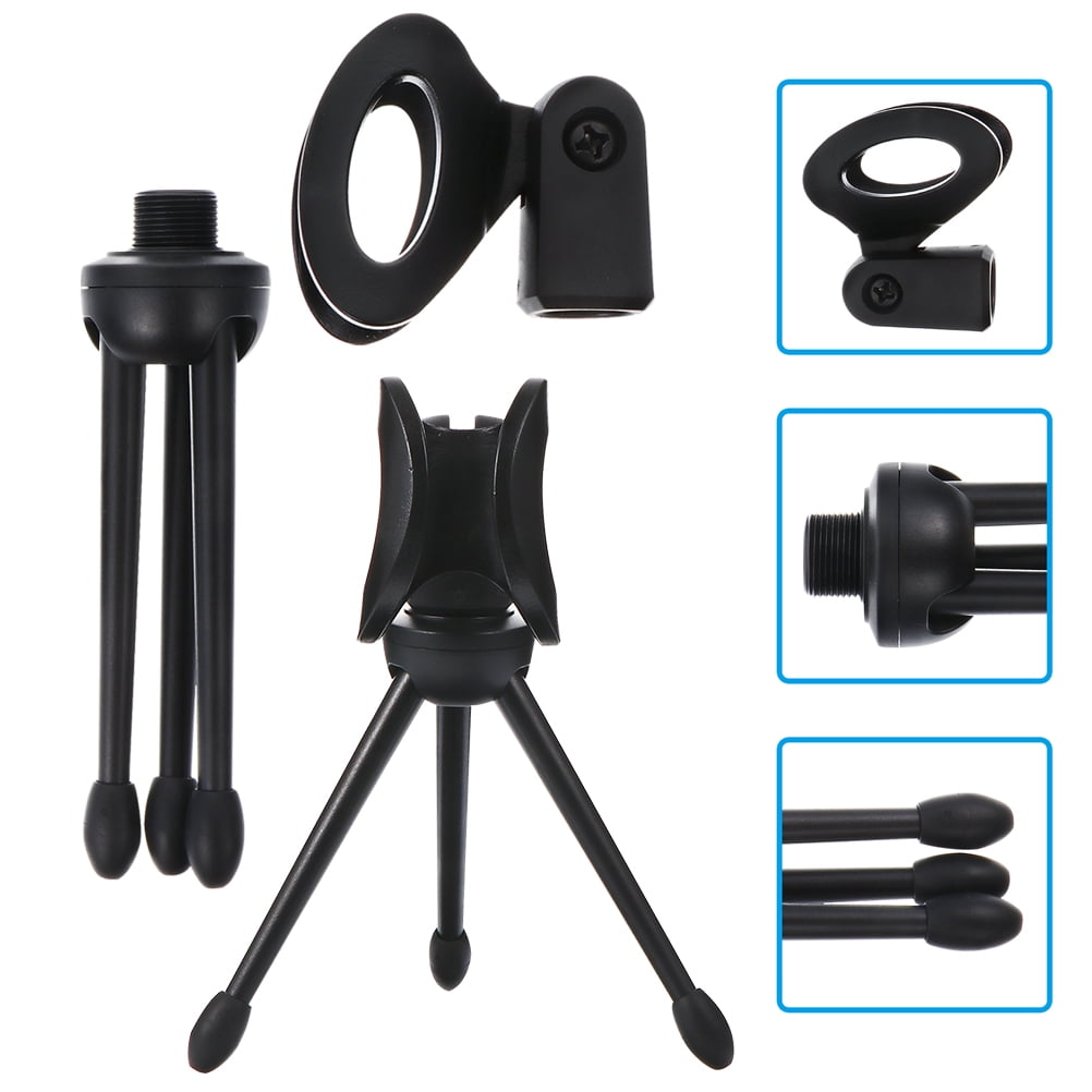 TEHAUX Compact Microphone Tripod Stand Black Plastic Stable Desktop Mic ...