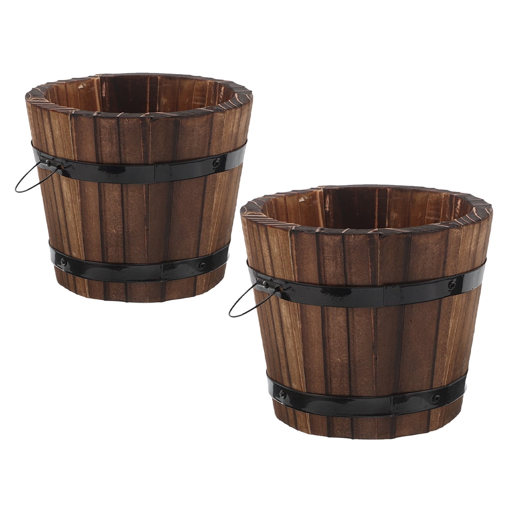 TEHAUX 2pcs Flower Buckets Brown Wooden Flower Pot Rustic Vintage ...