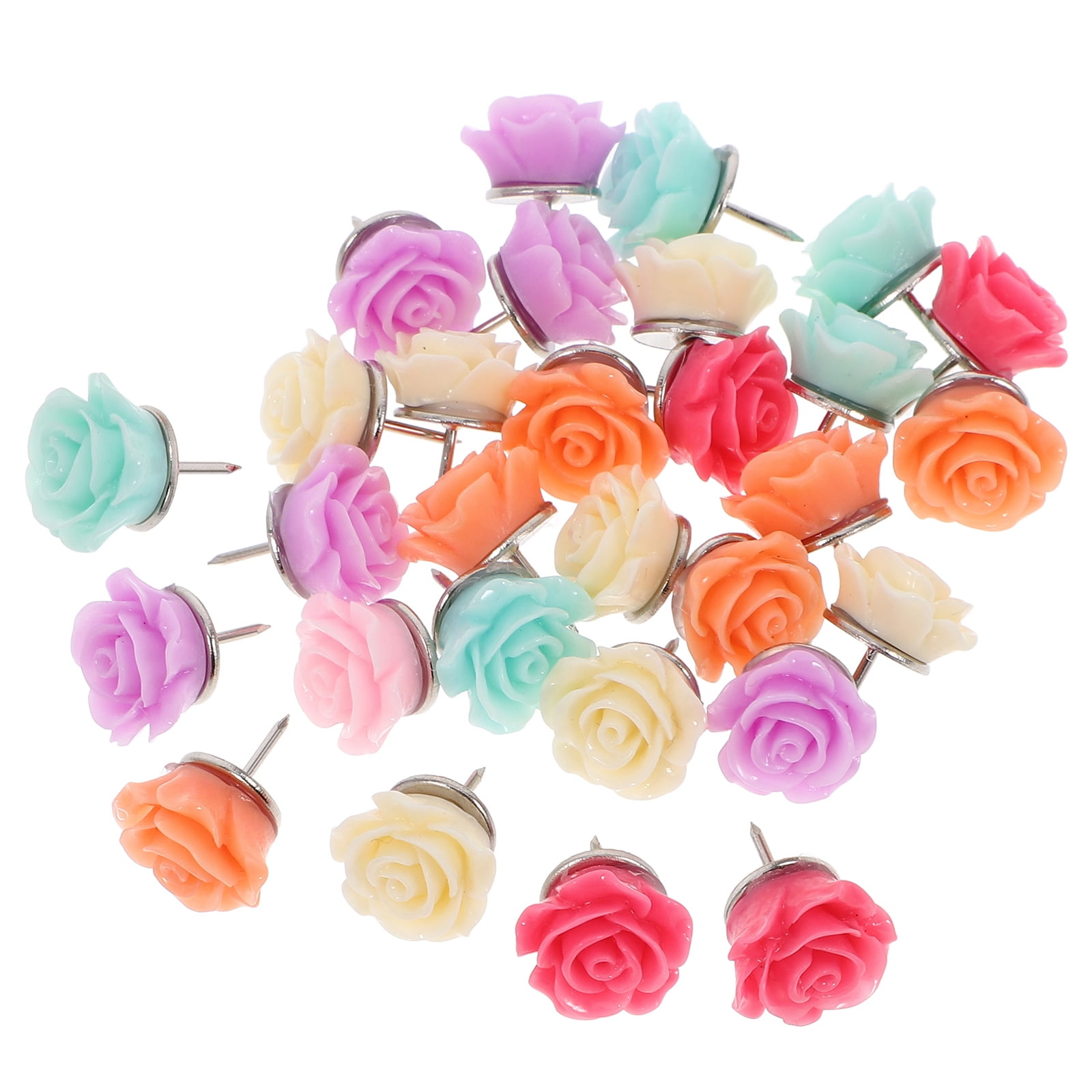 TEHAUX 30pcs Assorted Color Flower Push Pins Resin Thumbtacks for ...