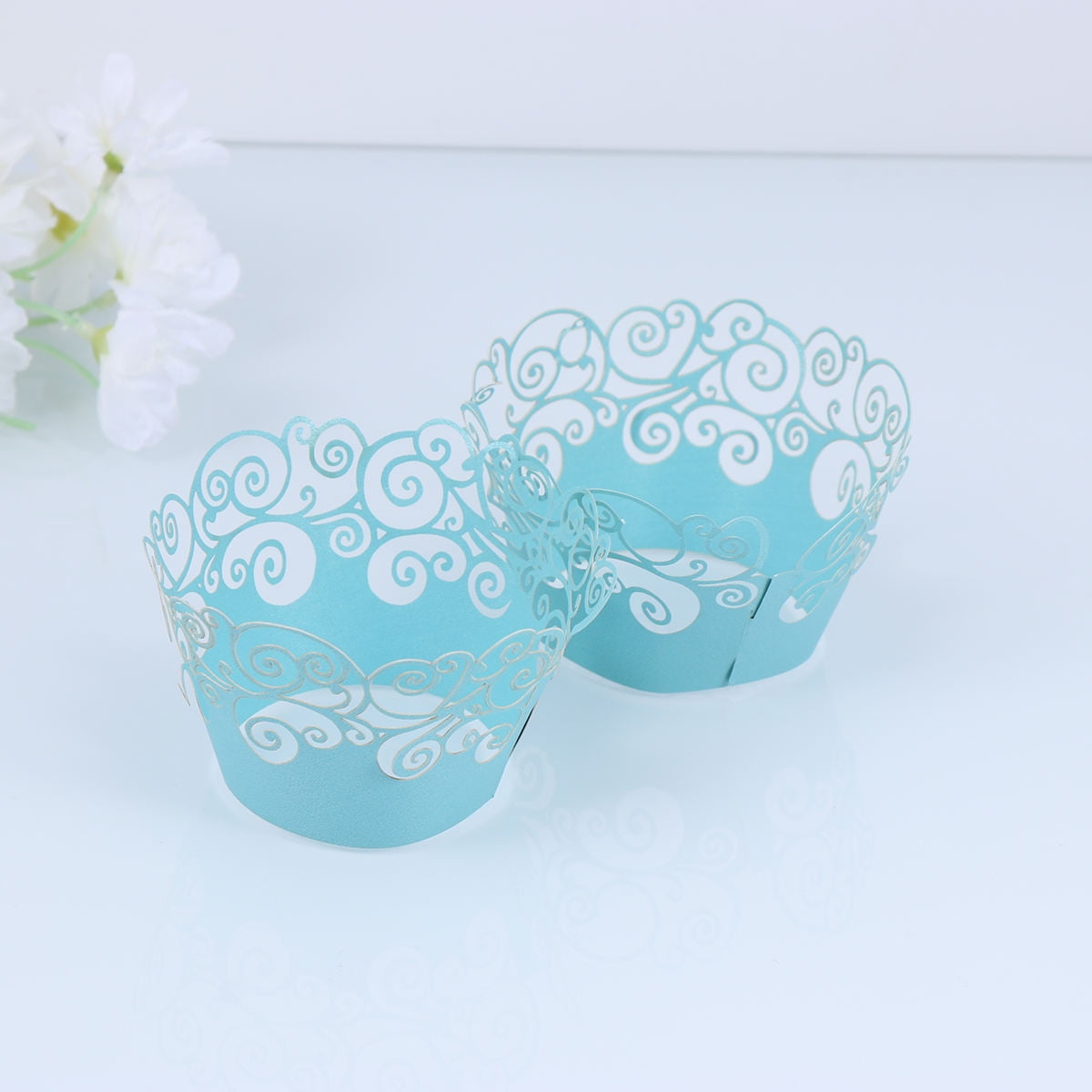 TEHAUX 60pcs Blue Paper Cake Wrappers for Weddings Birthdays and Baby ...