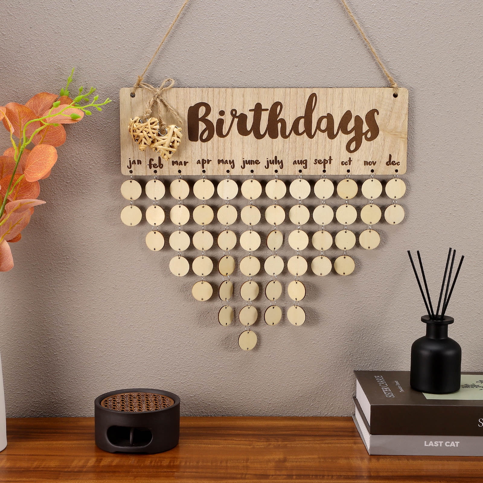 TEHAUX Khaki Wooden Birthday Calendar Reminder for Family Anniversaries ...