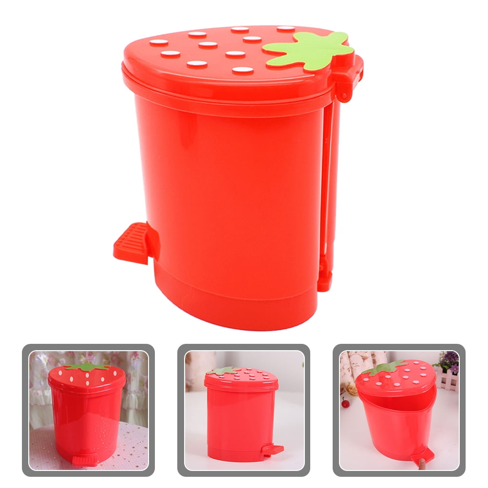 TEHAUX Miniature Trash Can Cartoon Strawberry Red Plastic For Bathroom ...