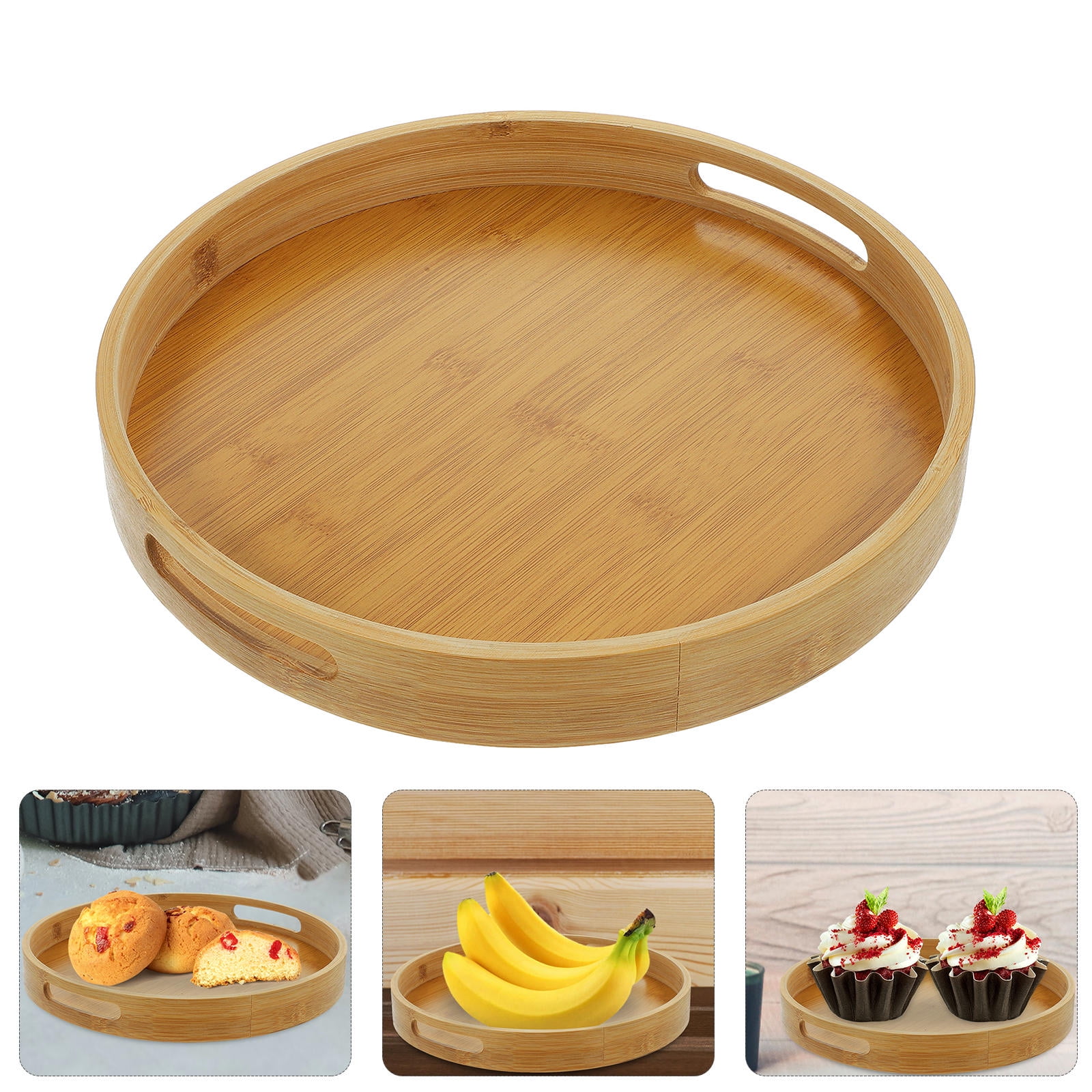 TEHAUX Rustic Style Bamboo Serving Tray Round Bread Fruit Tray ...