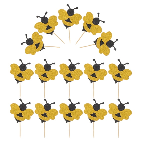 TEHAUX Shiny Bee Cake Toppers for Decor Use Golden Paper Cupcake Picks ...