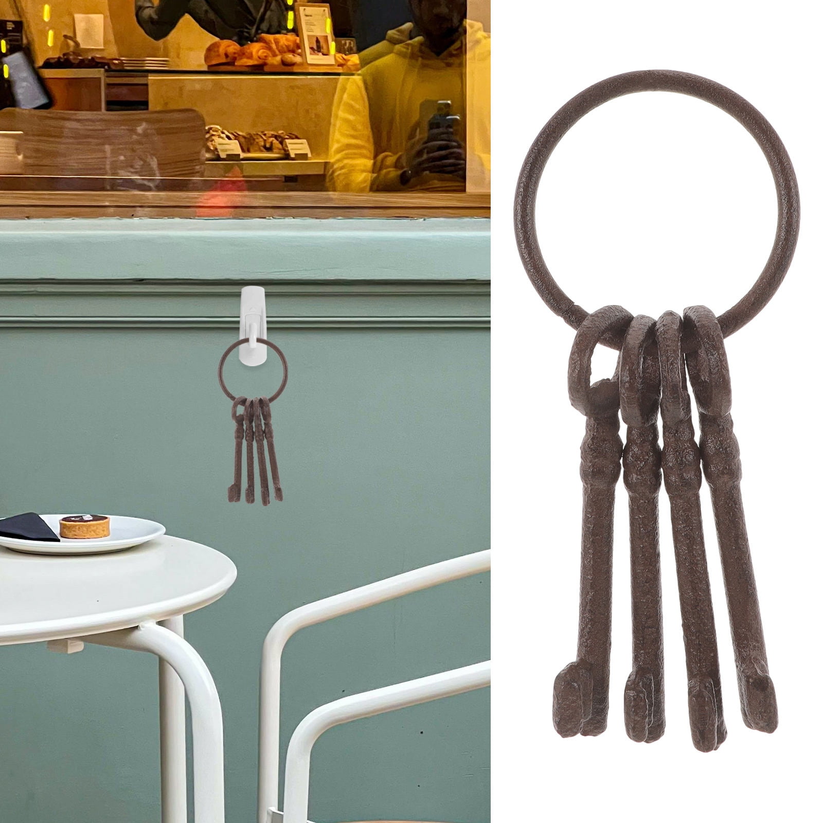 TEHAUX Vintage Cast Iron Key Ring Antique Style Treasure Chest Keys Set ...