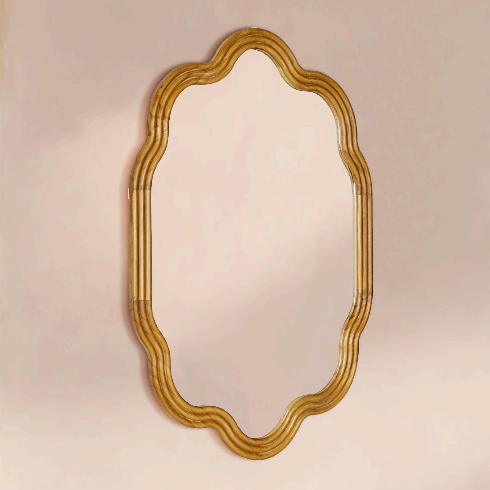 TEHOME 24''x36'' Irregular Wood Framed Mirror with Scalloped and Curvy ...