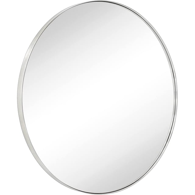 TEHOME 30 x 30'' Brushed Nickel Round Mirror Circle Wall Mirror ...