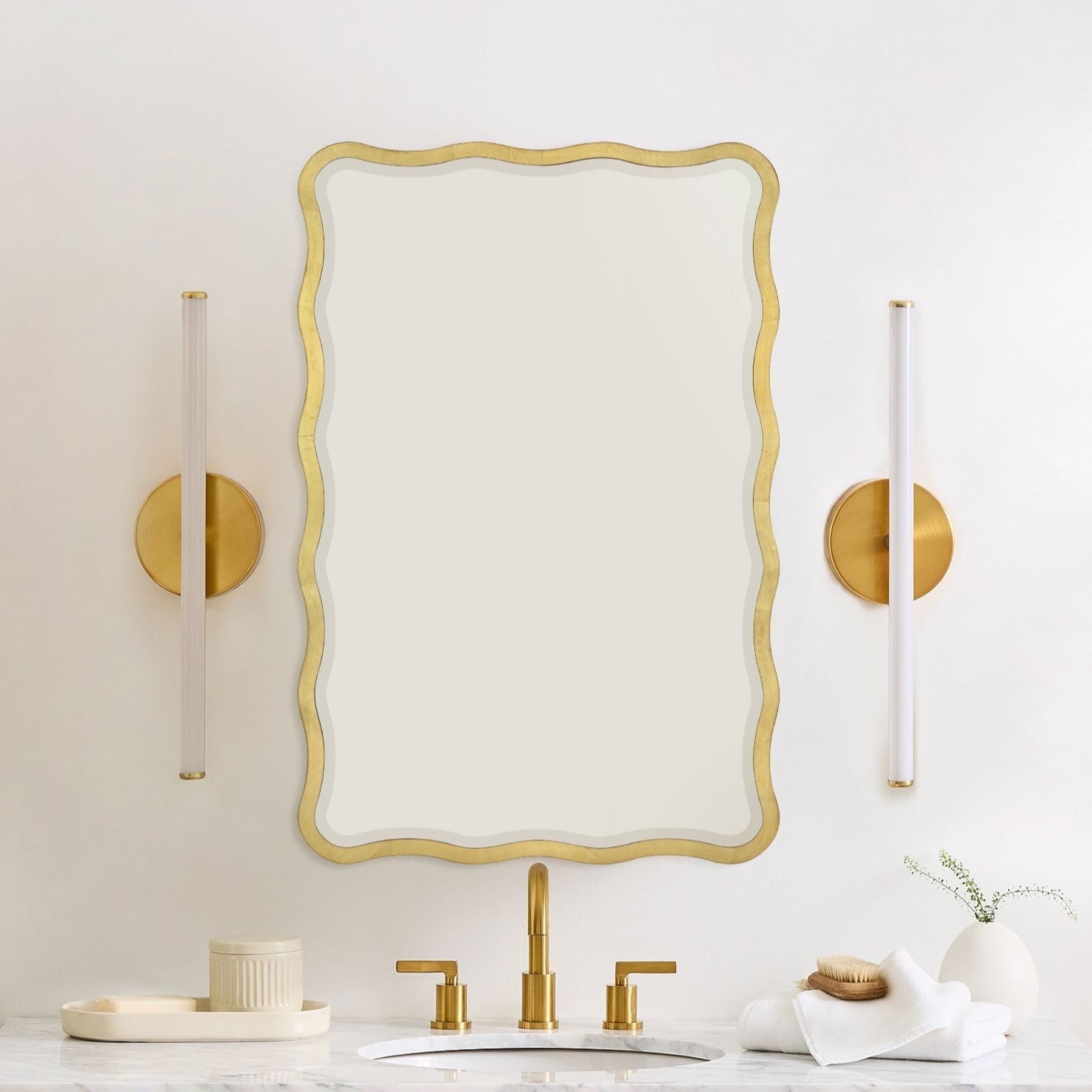 TEHOME Antique Gold Foil Bathroom Beveled Mirror 30 by 40 inches ...