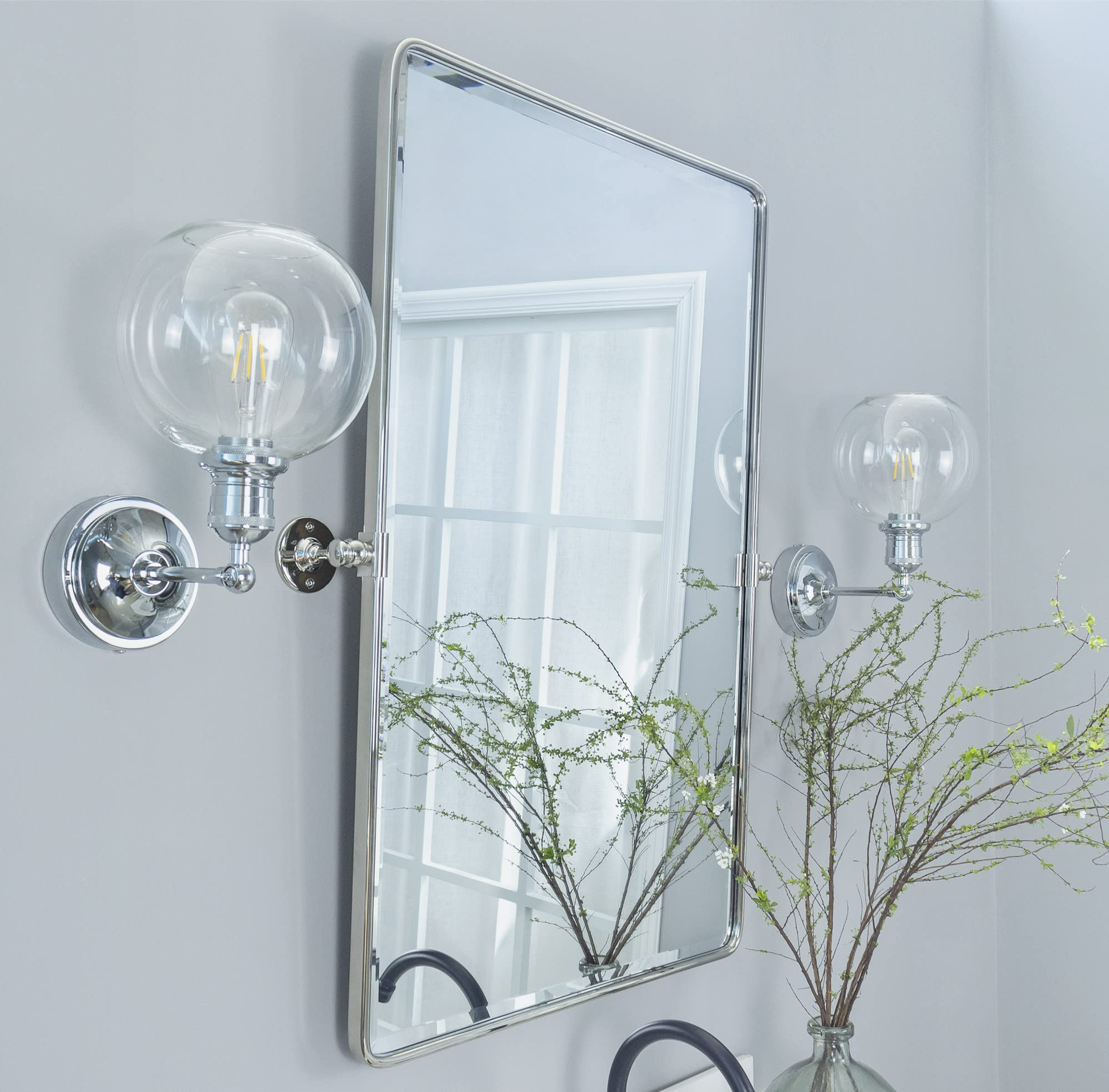 TEHOME 20x30" Brushed Nickel Wall Mounted Farmhouse Pivot Bathroom ...