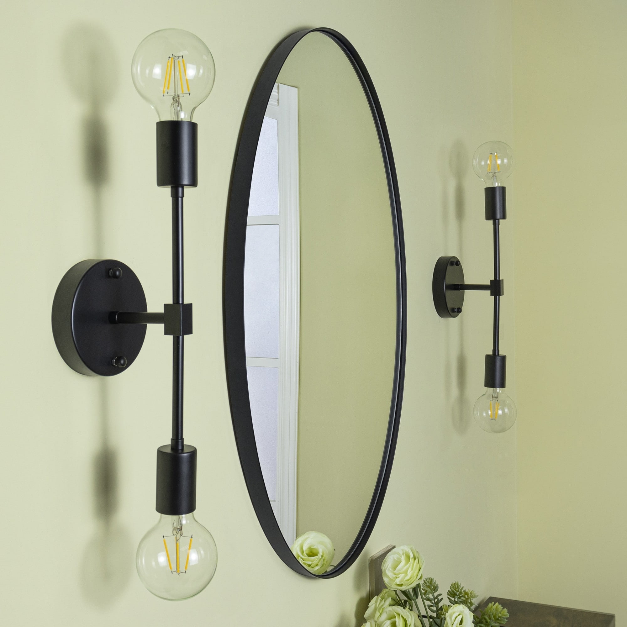 TEHOME Javell Oval Metal Wall Mirror 30" x 20" - Black - Walmart.com