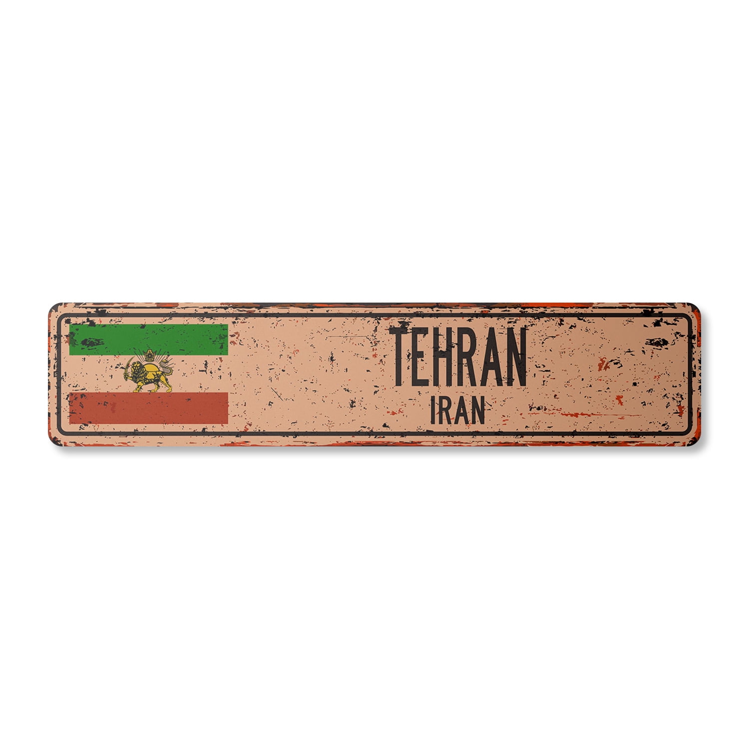 TEHRAN IRAN Vintage Plastic Street Sign Iranian flag city country road ...