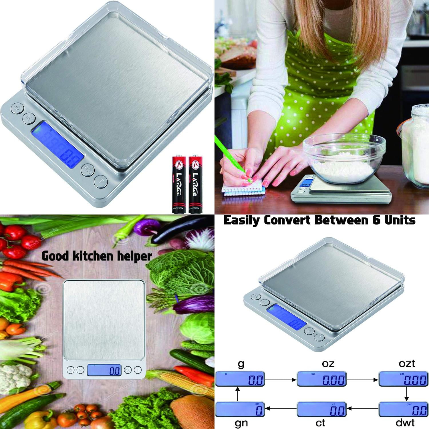 TEICHKJ Accurate Mini Stainless Steel Food Scale with Back-Lit LCD ...