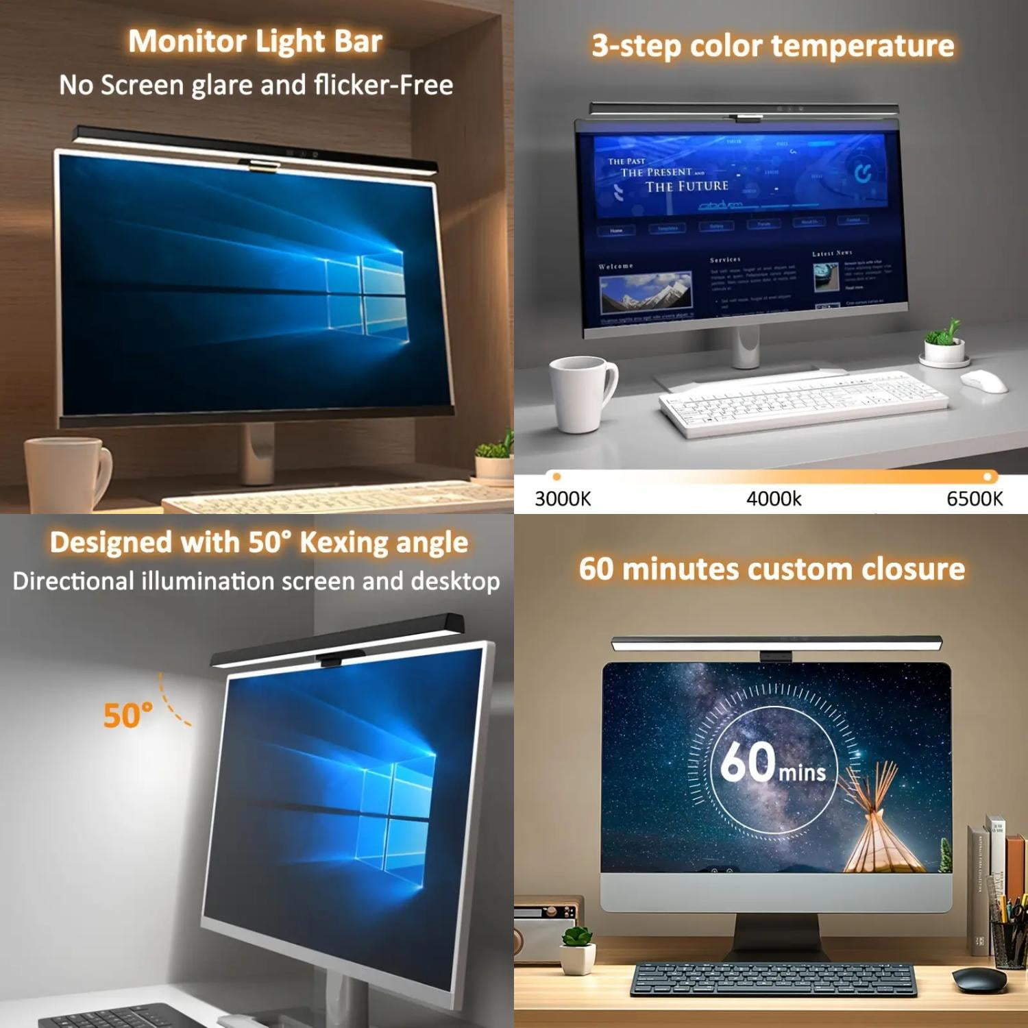 TEICHKJ Elegant Matte Black Eye-Caring LED Monitor Light Bar - Touch ...