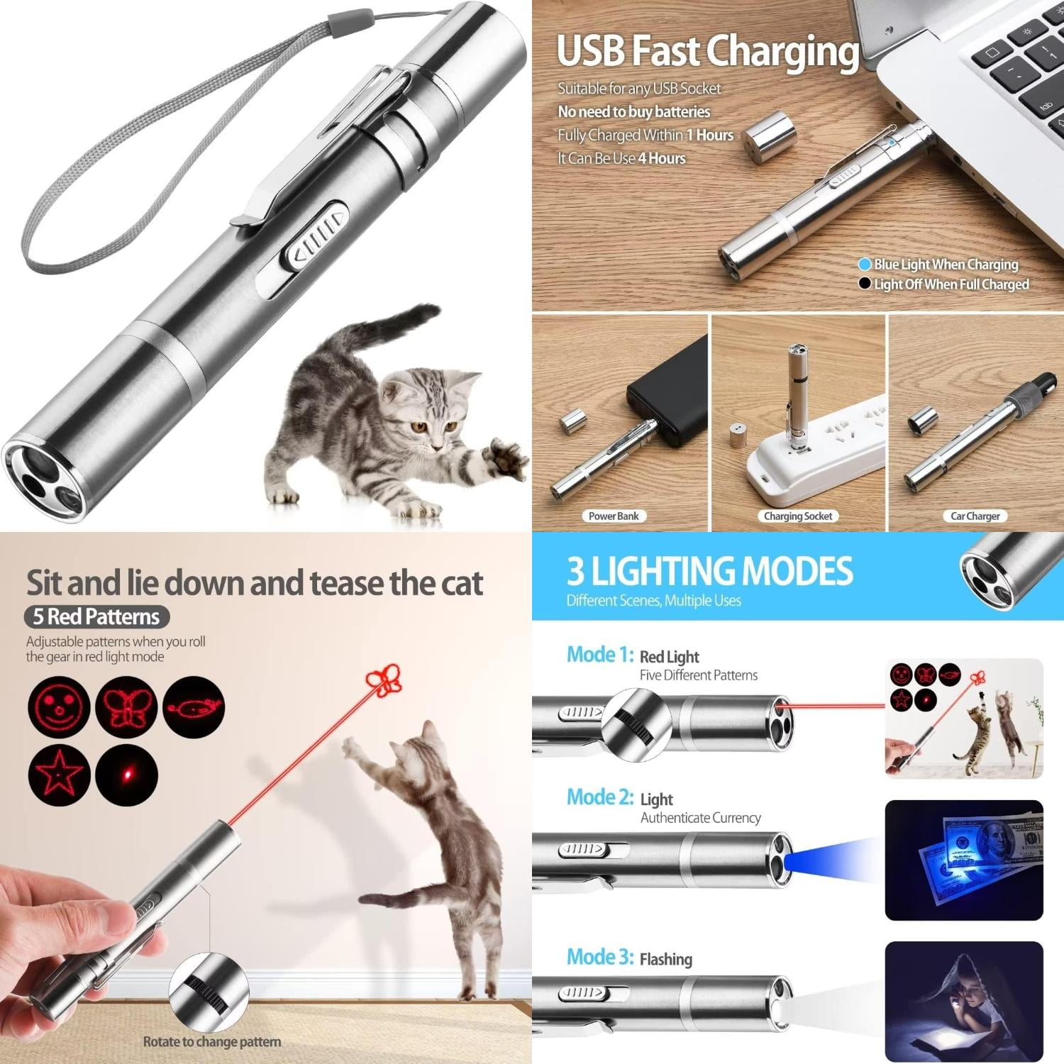 TEICHKJ Engaging Long Range Red Dot LED Light Interactive Cat Toy for ...