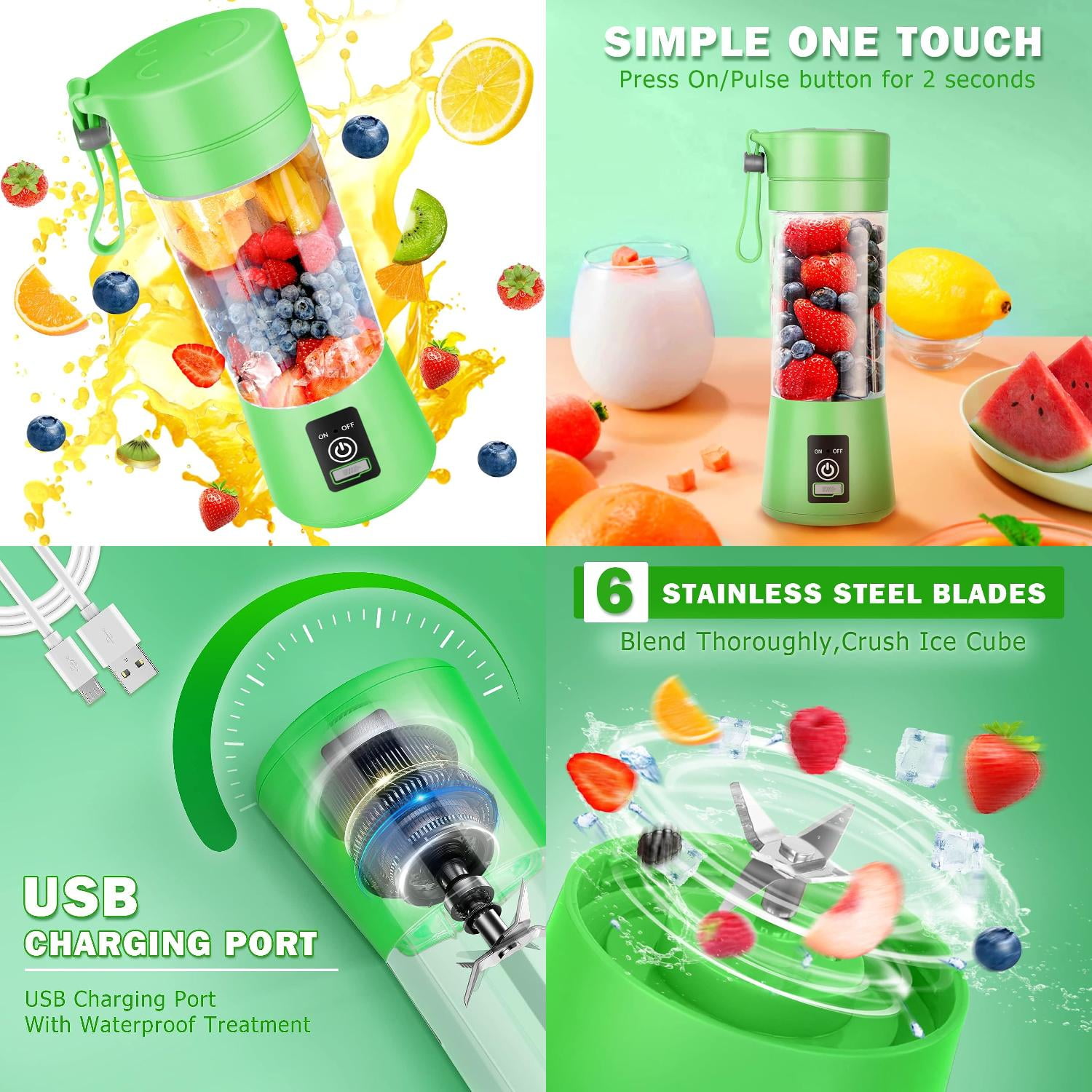 TEICHKJ Travel-Ready Portable Green One Touch Mini USB Rechargeable ...