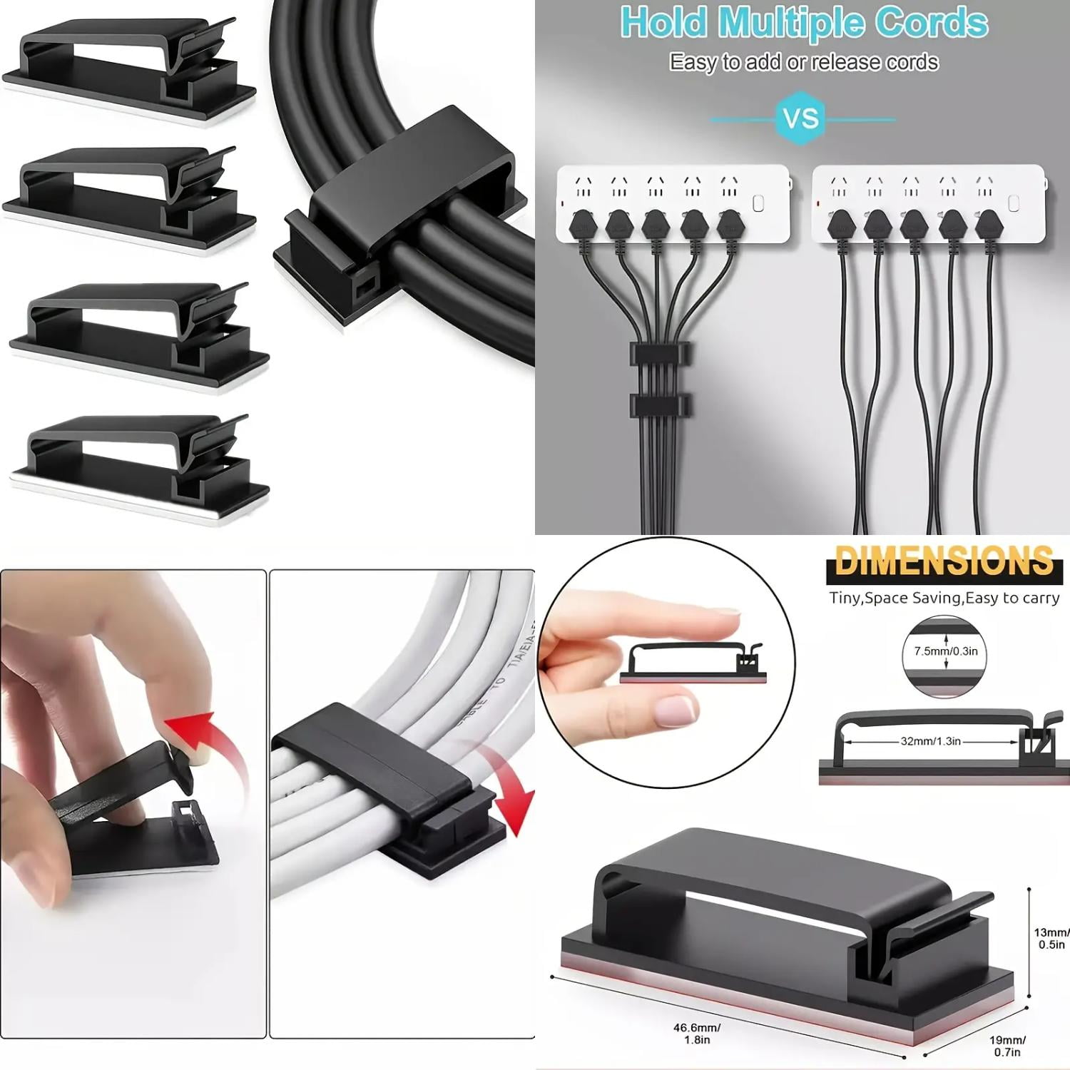 TEICHKJ Versatile Large Adhesive Cable Management Clips - Set of 4 for ...