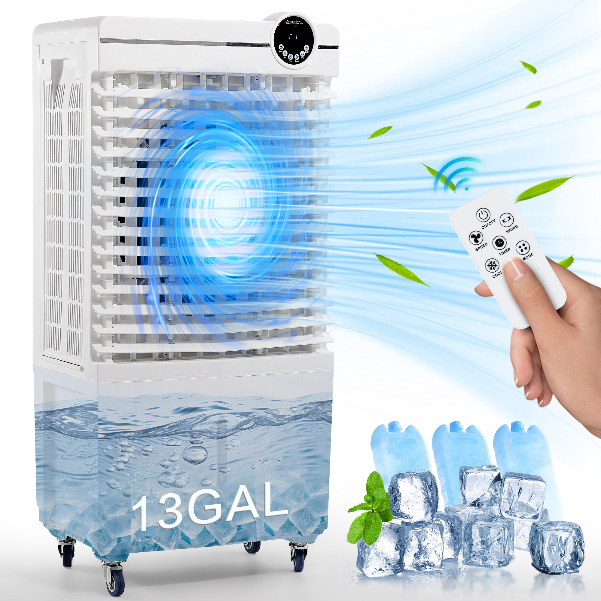 TEKAMON 44" Swamp Cooler, 4800 CFM Evaporative Air Cooler with 13 ...
