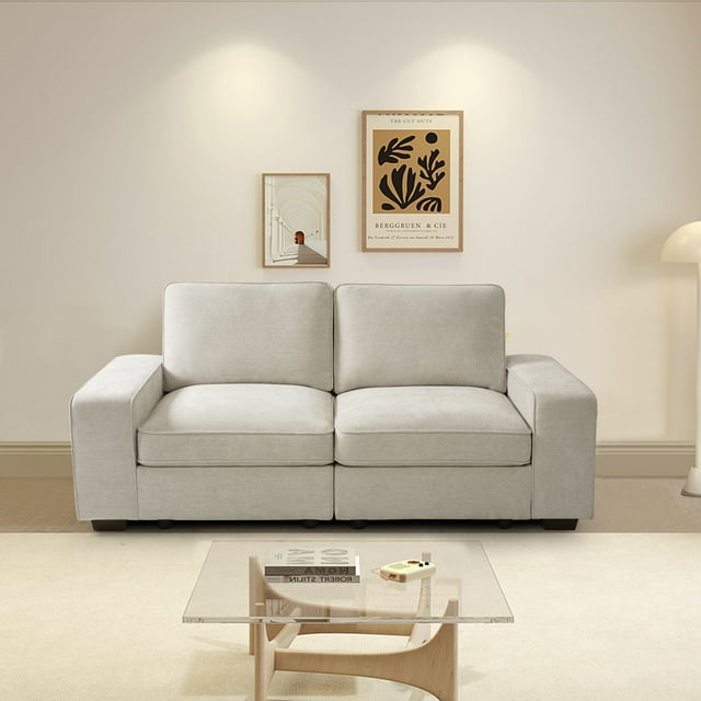 TEKAMON 72" Beige Linen Fabric Sectional Loveseat Sofa with Extra ...