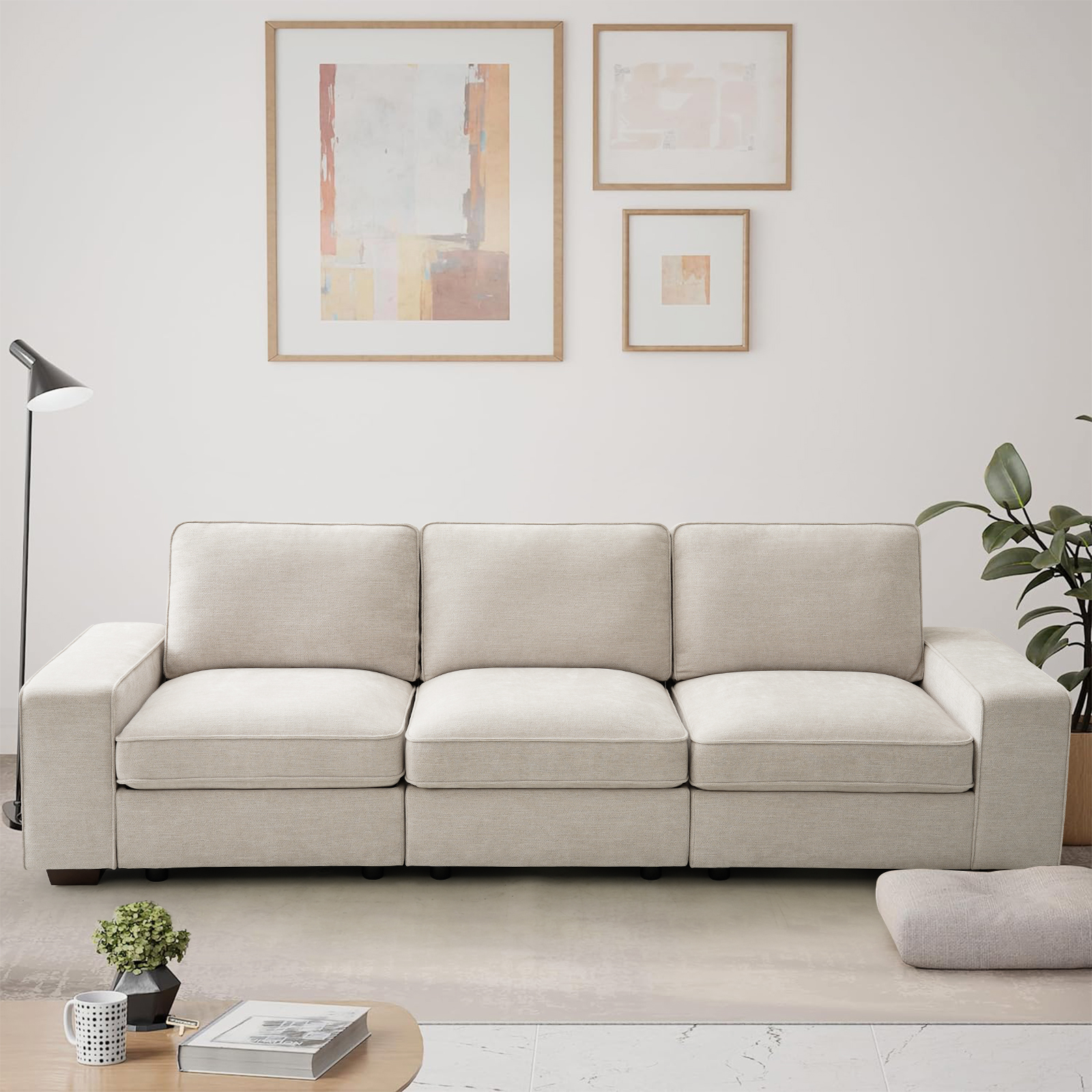 Vonanda Faux Leather Sofa Couch, Mid-Century 73 inch 3-Seater Sofa with ...