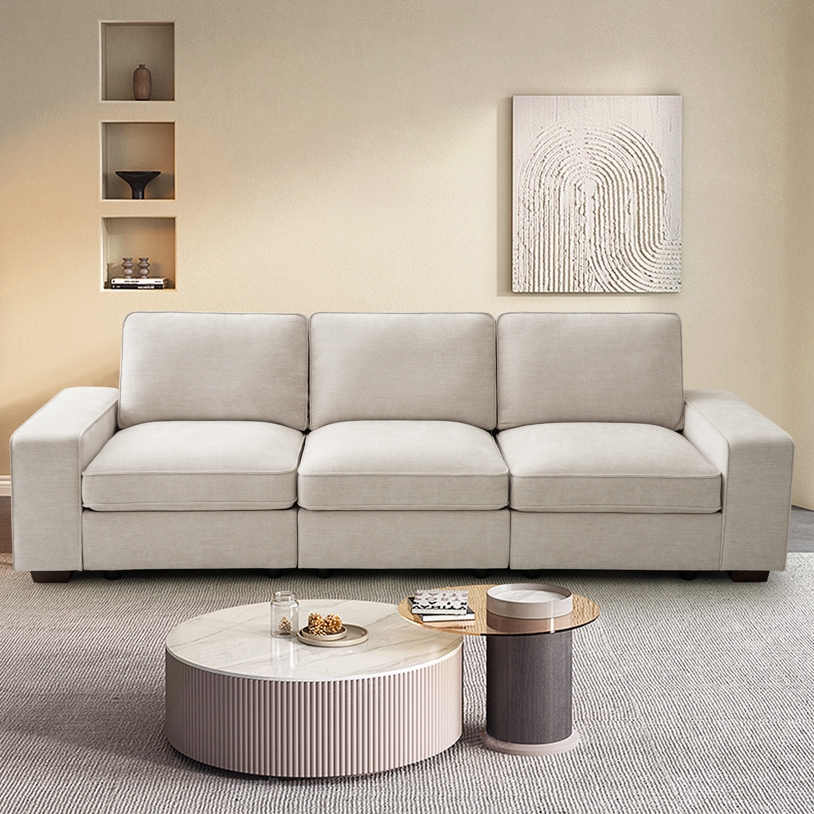 Costway Modern Modular 3-Seat Sofa Couch w/ Side Storage Pocket & Metal ...