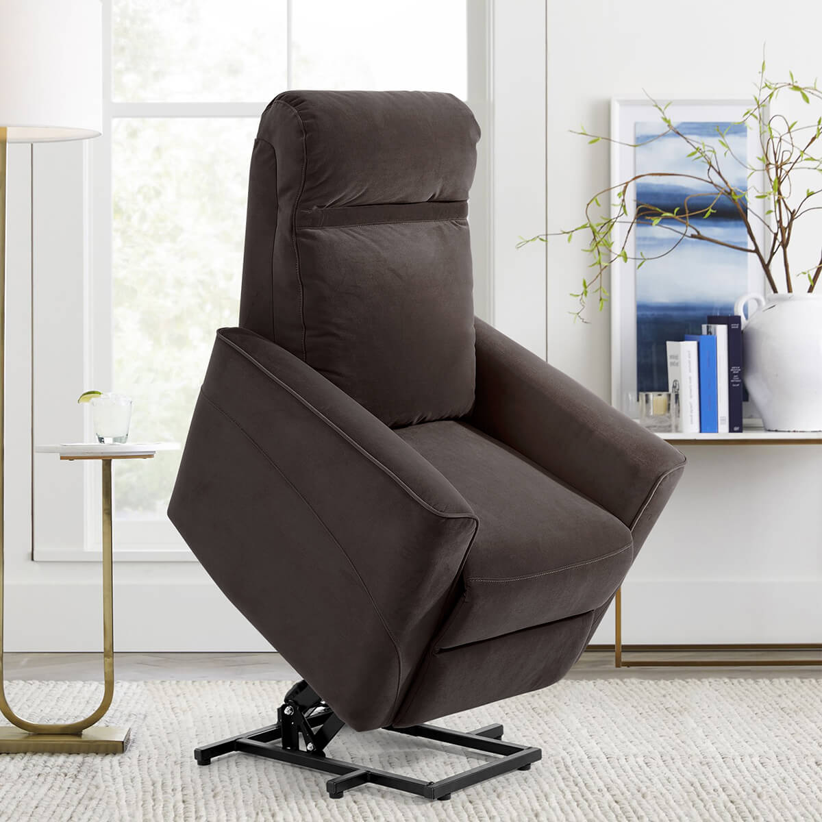 Serta Push-Button Power Recliner with Deep Body Cushions, Brown Fabric ...