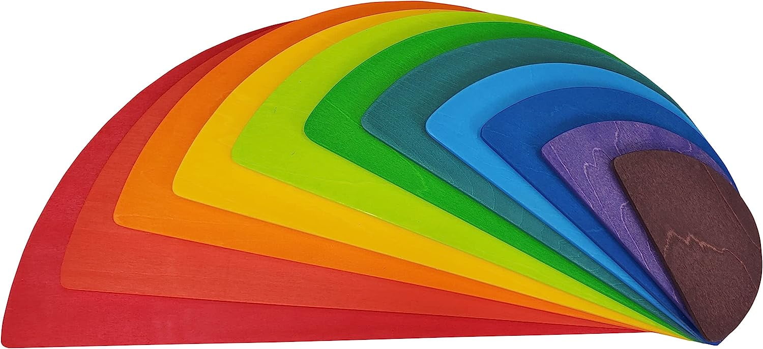 TEKOR 11 Pcs Wooden Bright Color Rainbow Semi Circle Stacking Wooden ...