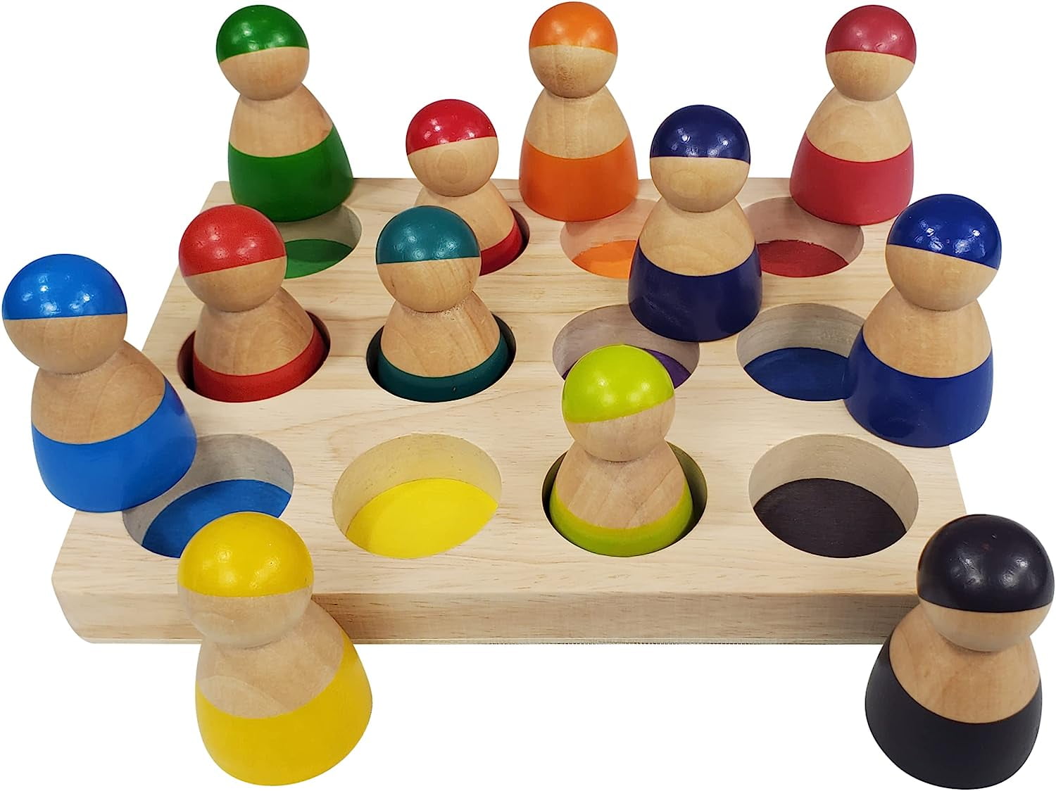 TEKOR 12 Pcs Wooden Bright Color Rainbow Peg Dolls Toy in a Colored ...