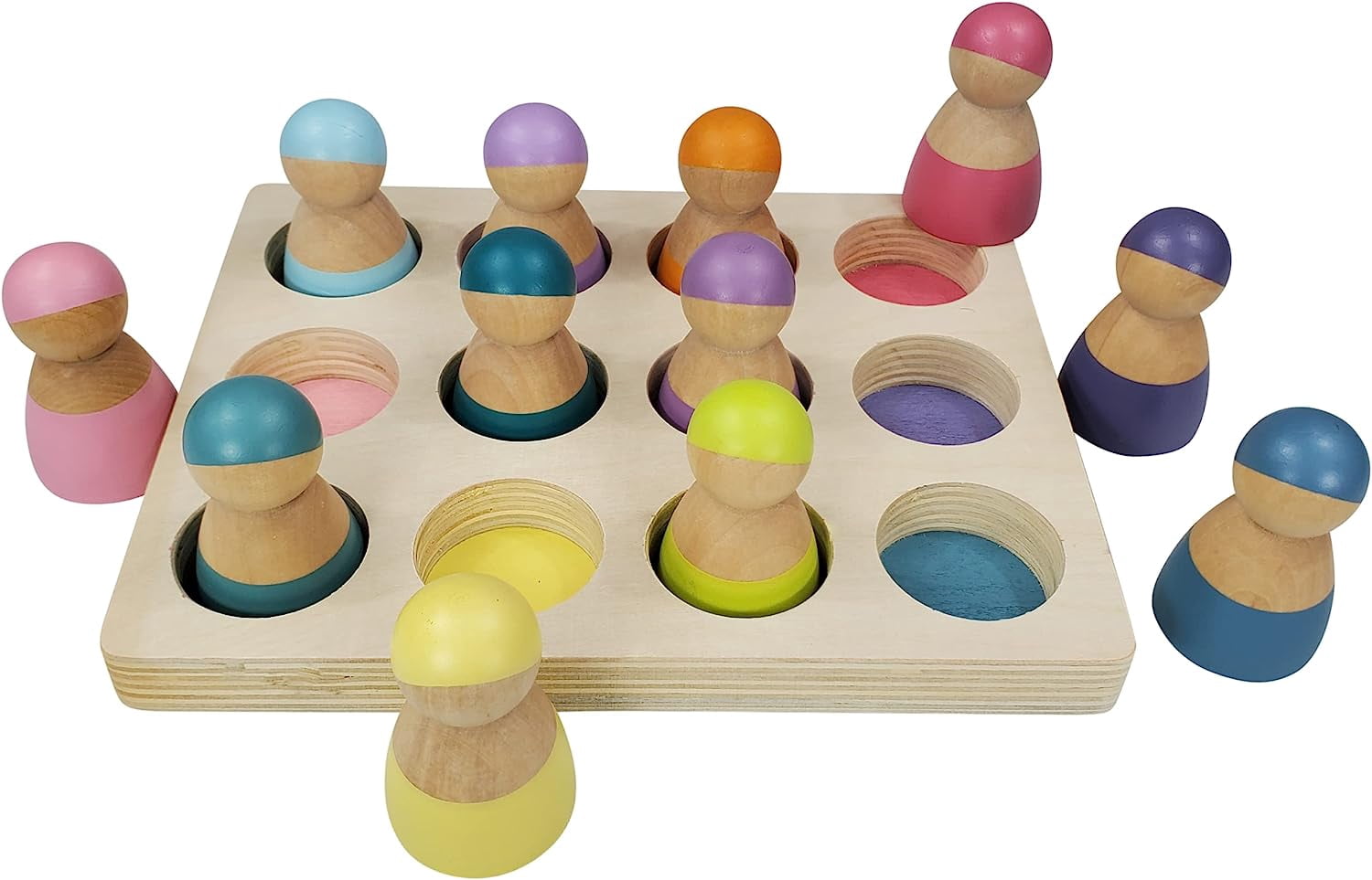 TEKOR 12 Pcs Wooden Pastel Color Rainbow Peg Dolls Toy in a Colored ...