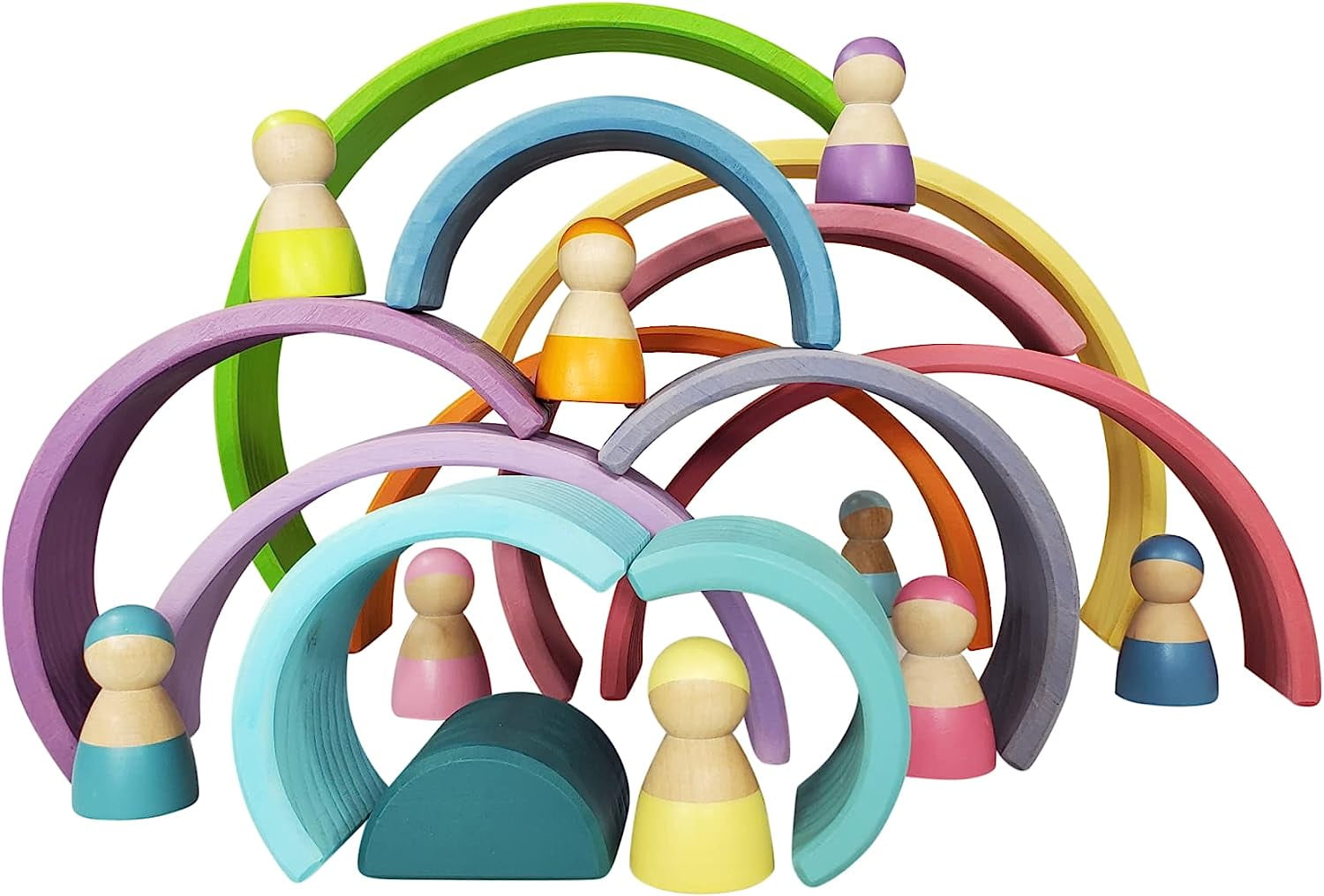 TEKOR Pastel Wooden 12 Pcs Rainbow Stacking Toy Set - Wooden Stacker ...