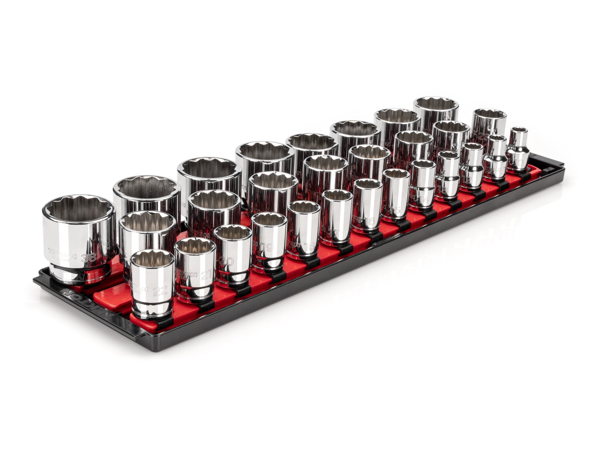 TEKTON 1/2 Inch Drive 12-Point Socket Set with Rails, 29-Piece (10-38 ...