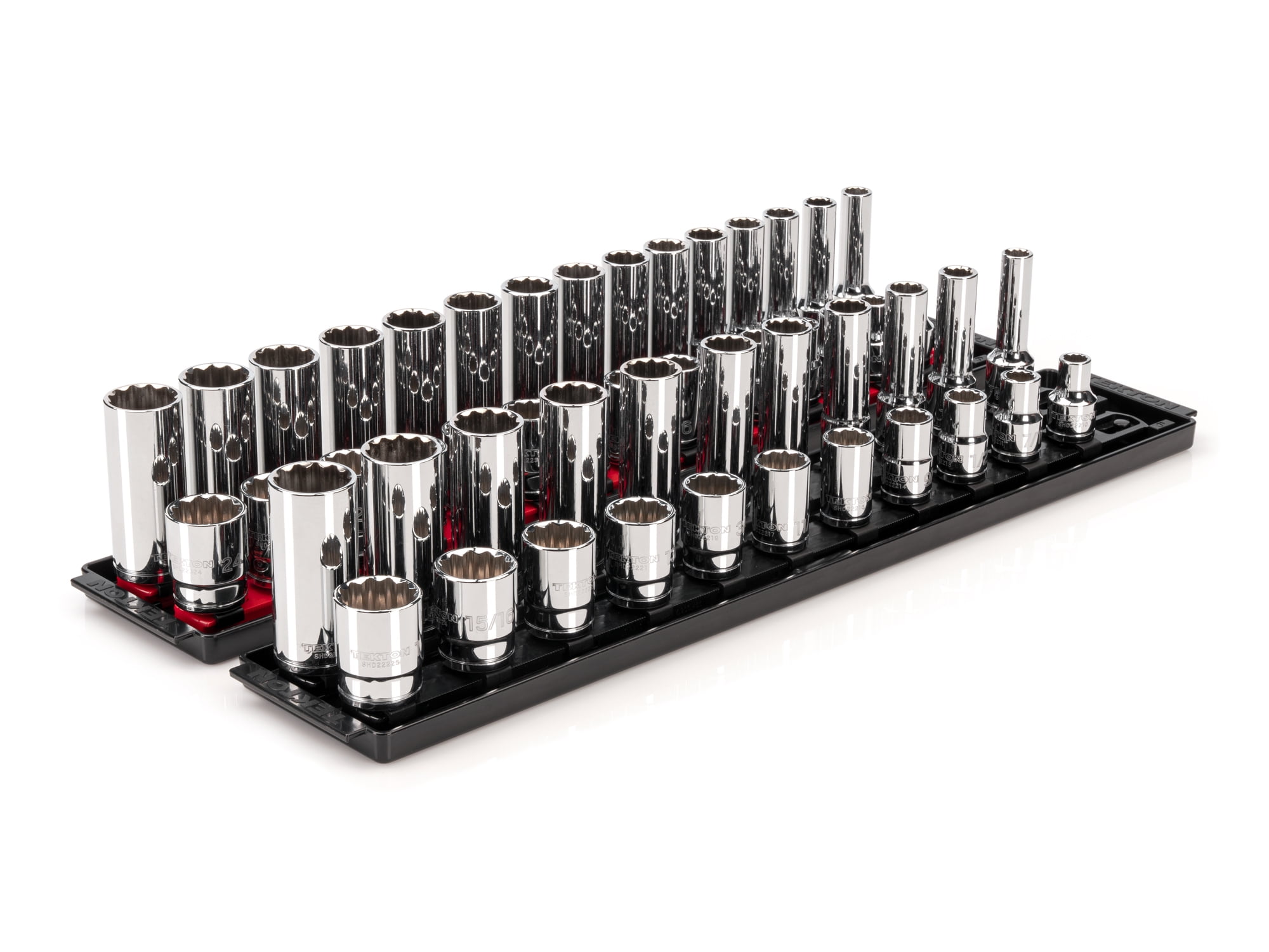 TEKTON 1/2 Inch Drive 12-Point Socket Set with Rails, 52-Piece (3/8-1 ...