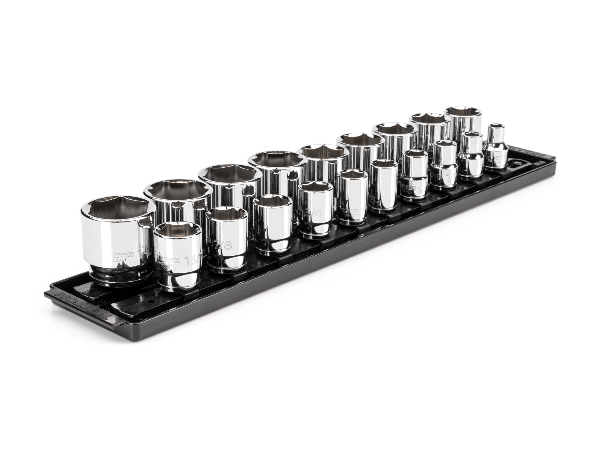 TEKTON 1/2 Inch Drive 6-Point Socket Set with Rails, 19-Piece (3/8-1-1/ ...