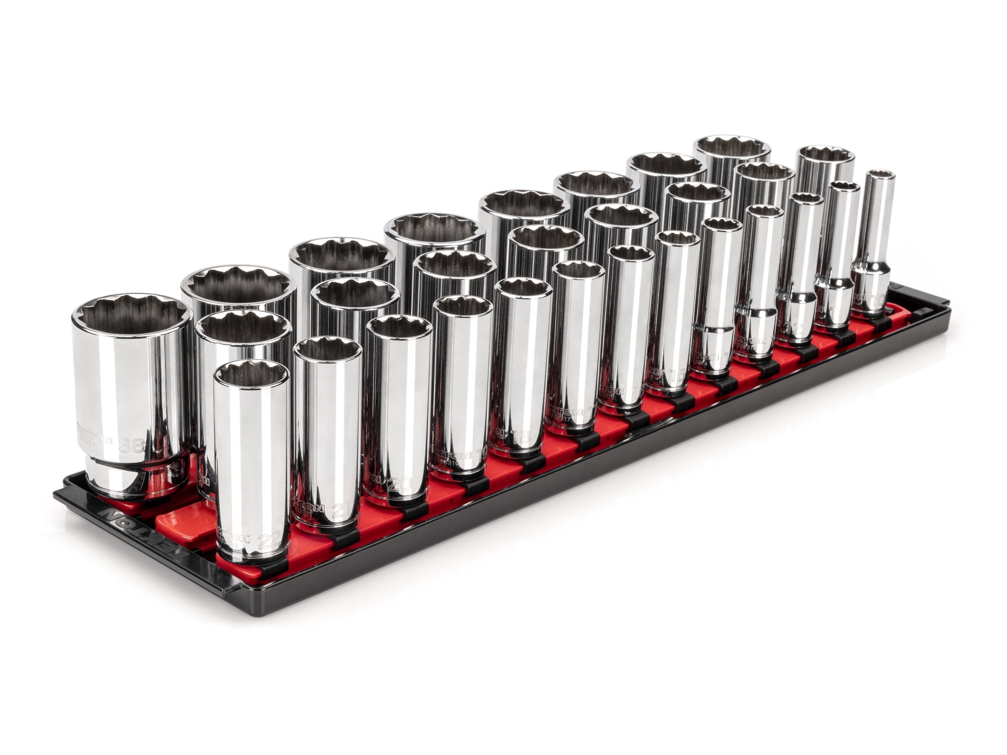 TEKTON 1/2 Inch Drive Deep 12-Point Socket Set with Rails and Tray, 29 ...
