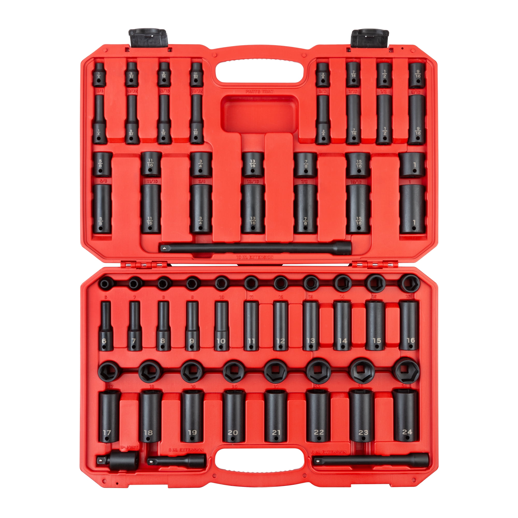 TEKTON 3/8 Inch Drive 6-Point Impact Socket Set, 72-Piece (1/4-1 in., 6-24 mm) | SID91404 ...