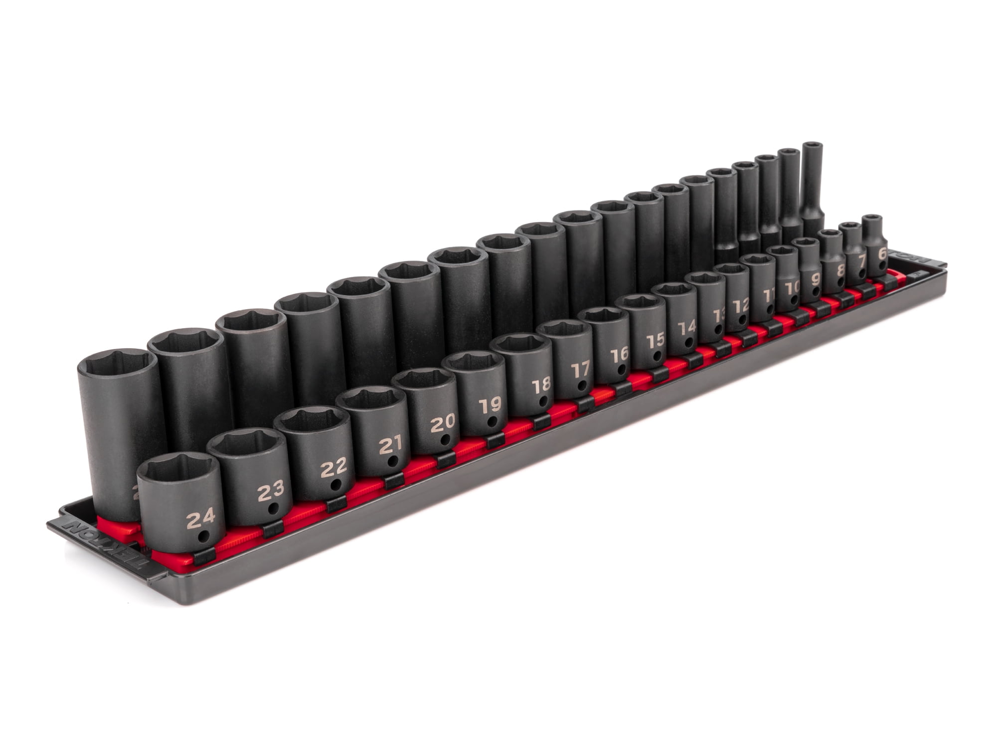 TEKTON 3/8 Inch Drive 6-Point Impact Socket Set with Rails, 38-Piece (6-24 mm) | SID91211 ...