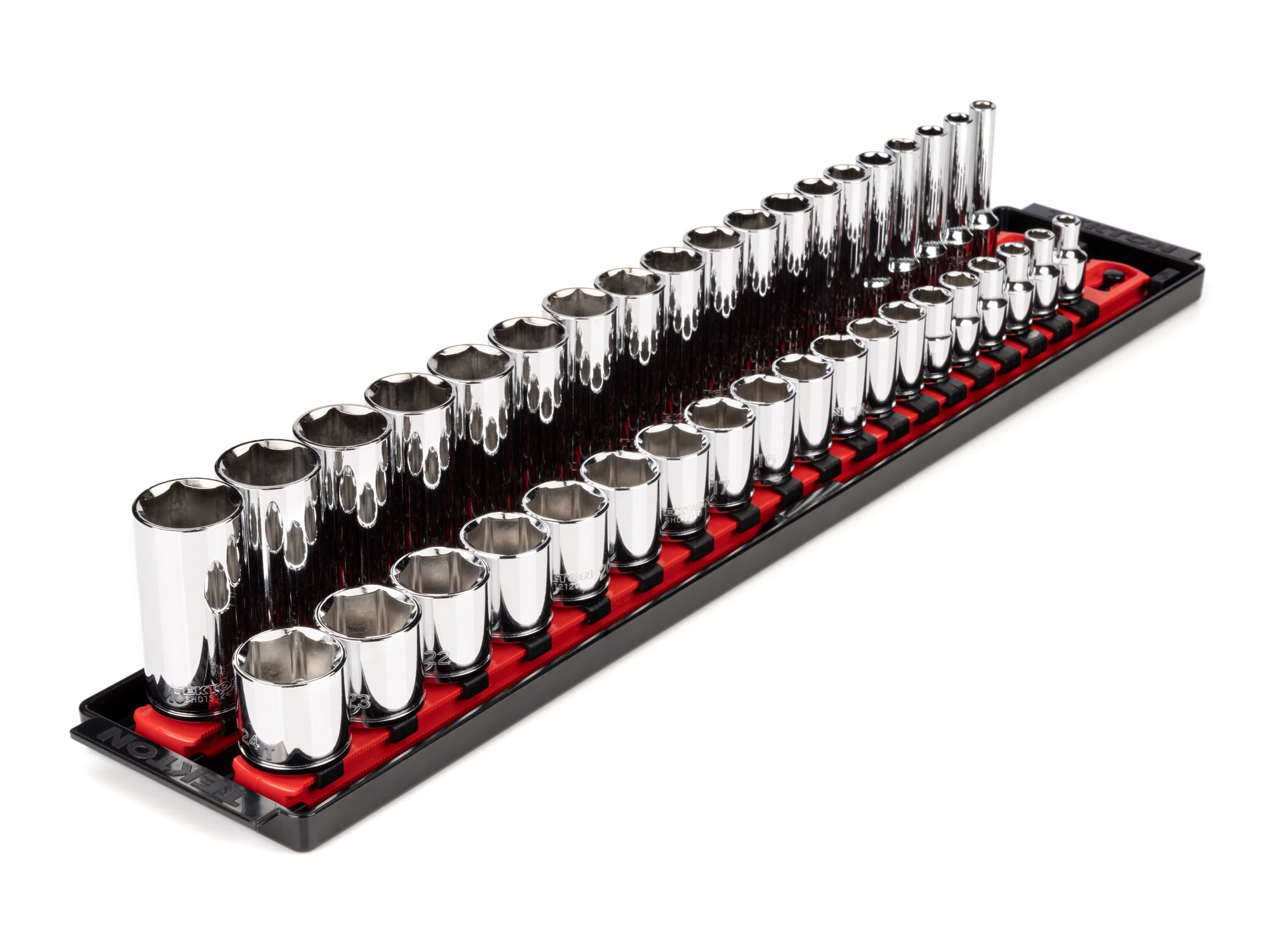 TEKTON 3/8 Inch Drive 6-Point Socket Set with Rails, 38-Piece (6-24 mm ...