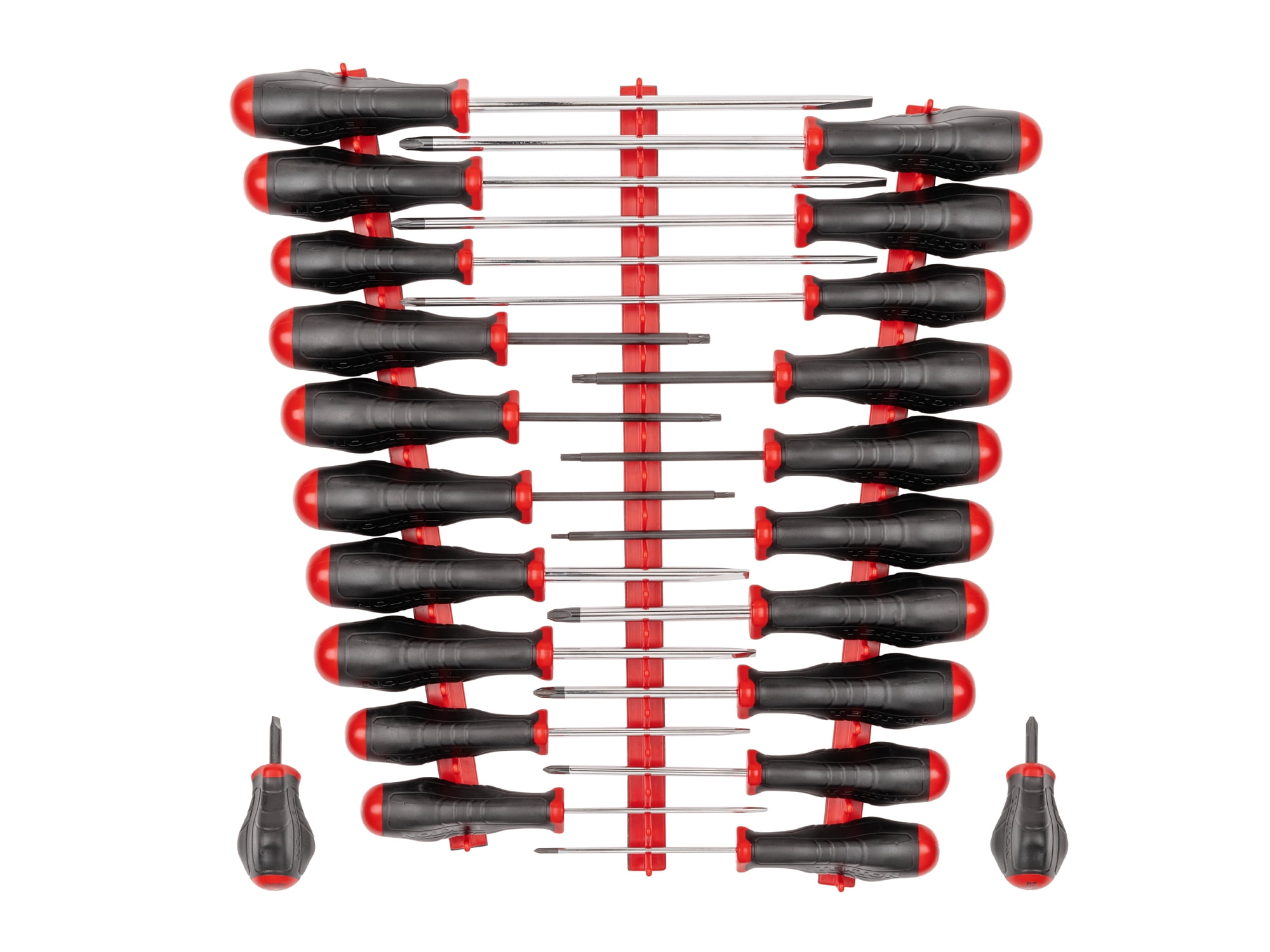 TEKTON High-Torque Screwdriver Set with Red Rails, 22-Piece (#0-#3, 1/8 ...