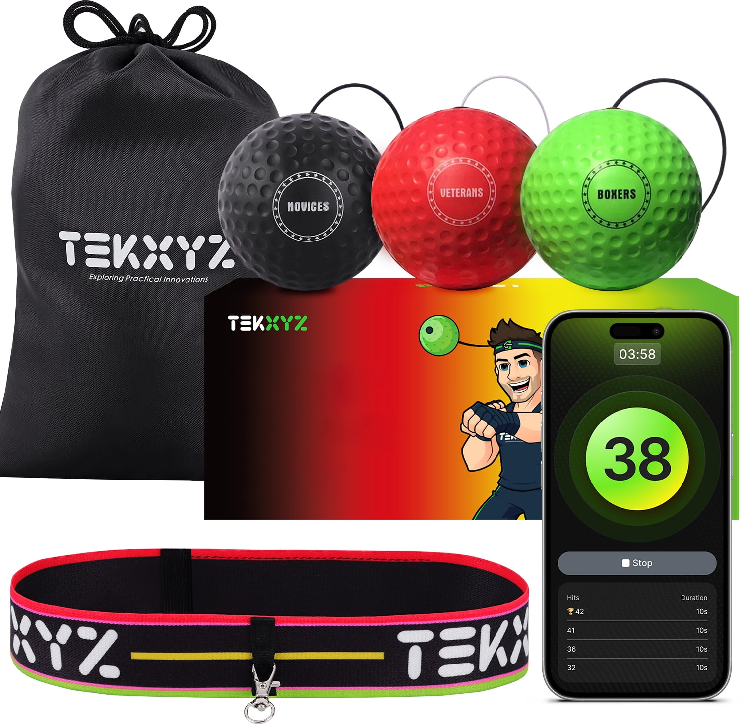 TEKXYZ Upgraded Reflex Ball Set - 3 Balls, Comfortable Headband, for ...