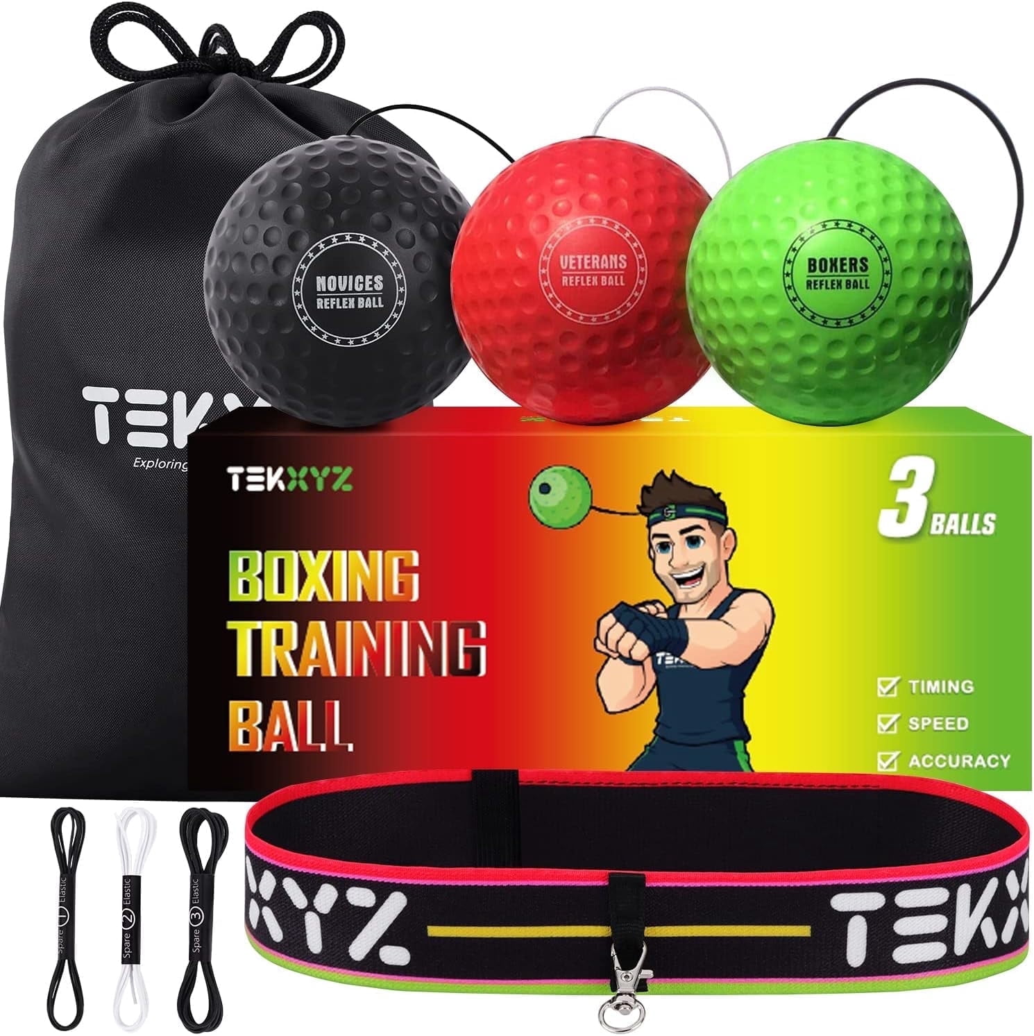 TEKXYZ Upgraded Reflex Ball Set - 3 Balls, Comfortable Headband, for ...
