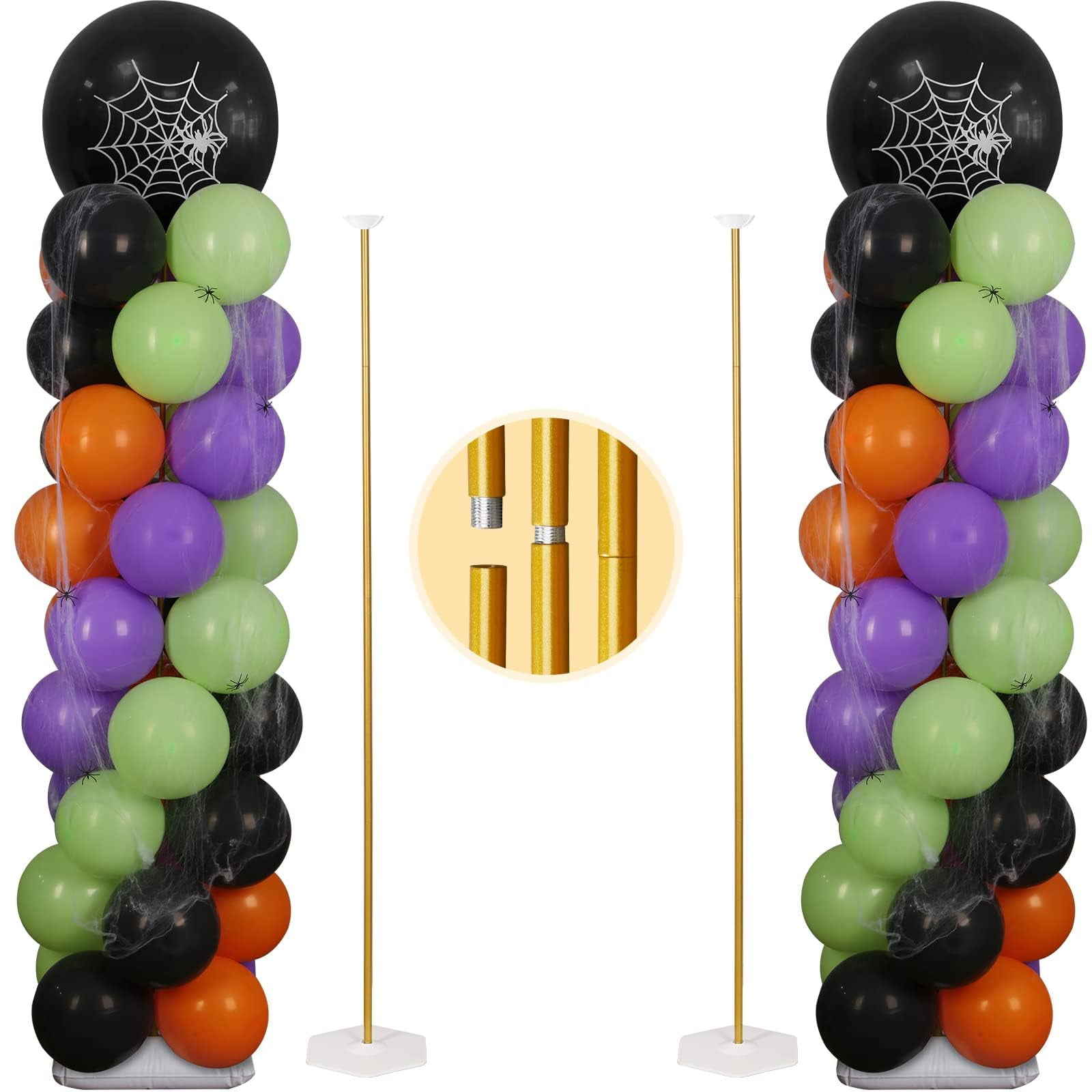TEKXYZ Gold Balloon Stand STF9 Set of 2, 1 to 5.25 Ft Adjustable Metal Balloon Column for both ...